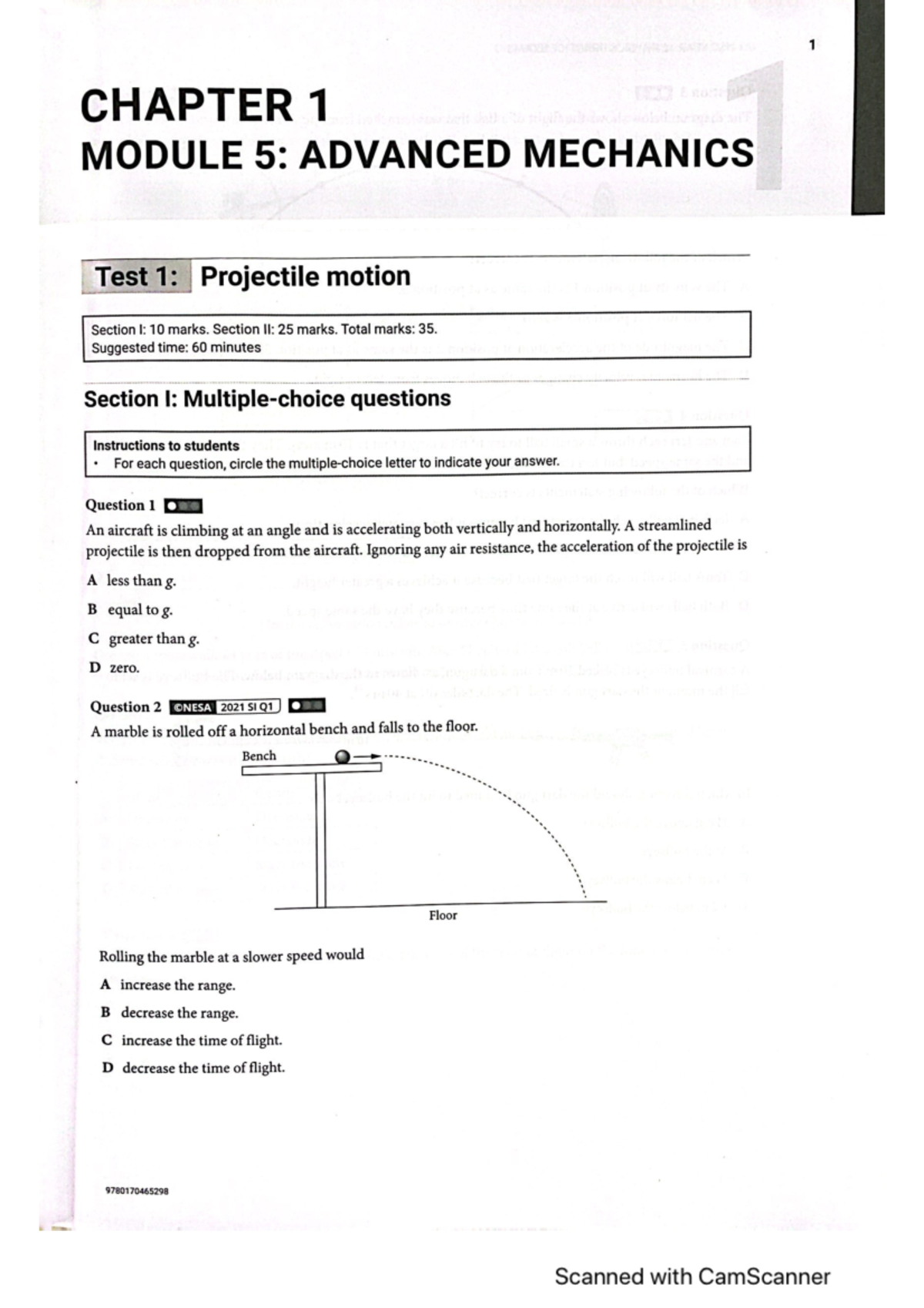 Test 1 Projectile Motion - 1 CHAPTER 1 MODULE 5: ADVANCED MECHANICS ...