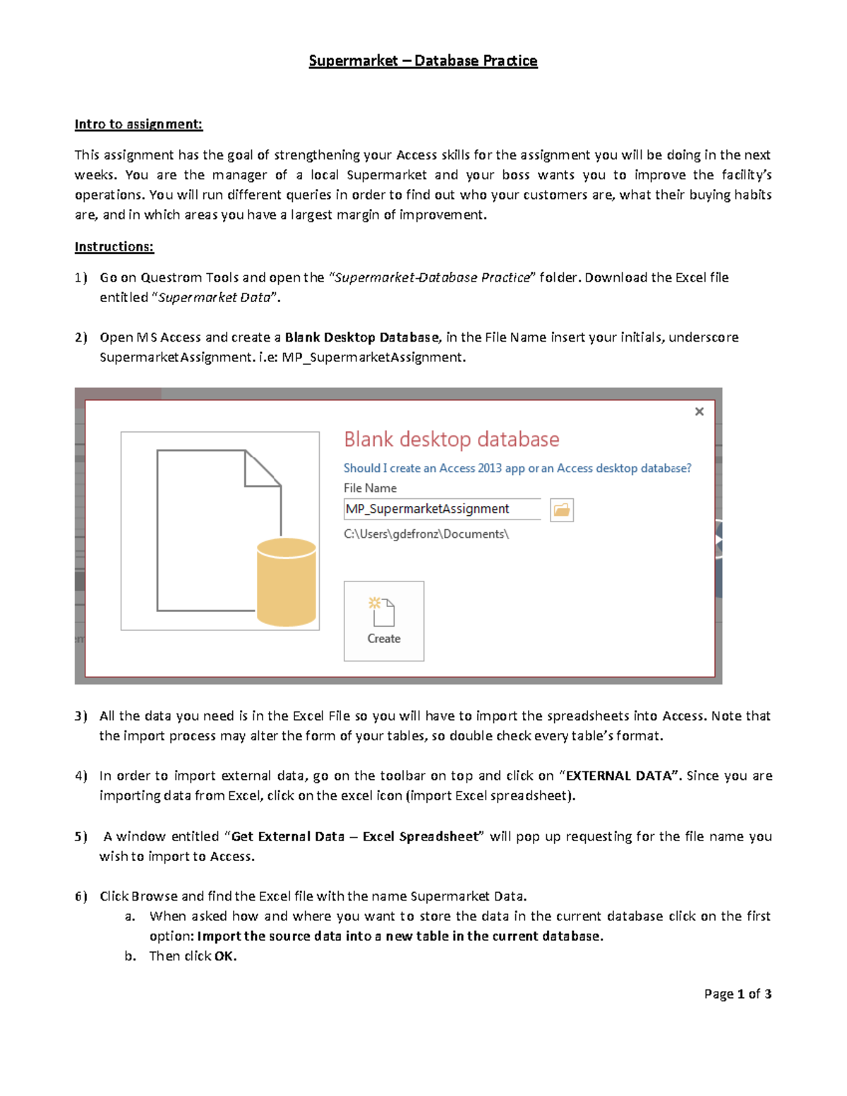 Supermarket Access Assignment Student Fall 2016 - Page 1 of 3 ...