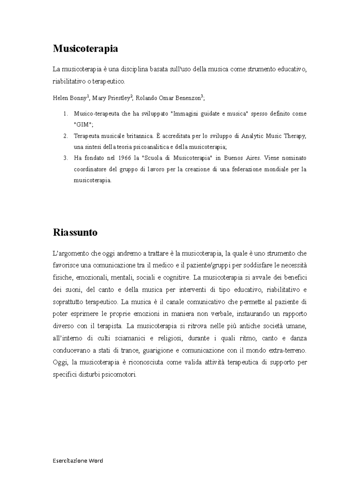 Musicoterapia - Helen Bonny 1 , Mary Priestley 2 , Rolando Omar ...