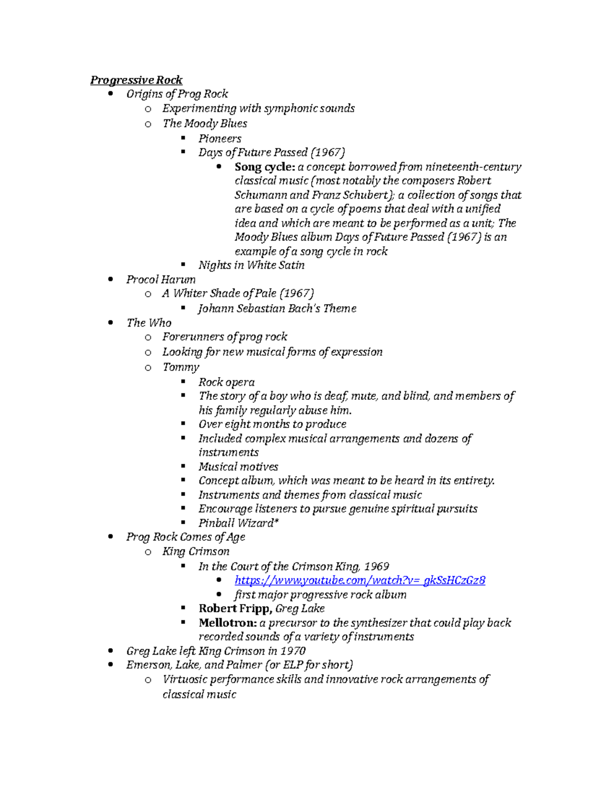 Music Appreciation Notes March 16 - Progressive Rock Origins of Prog ...