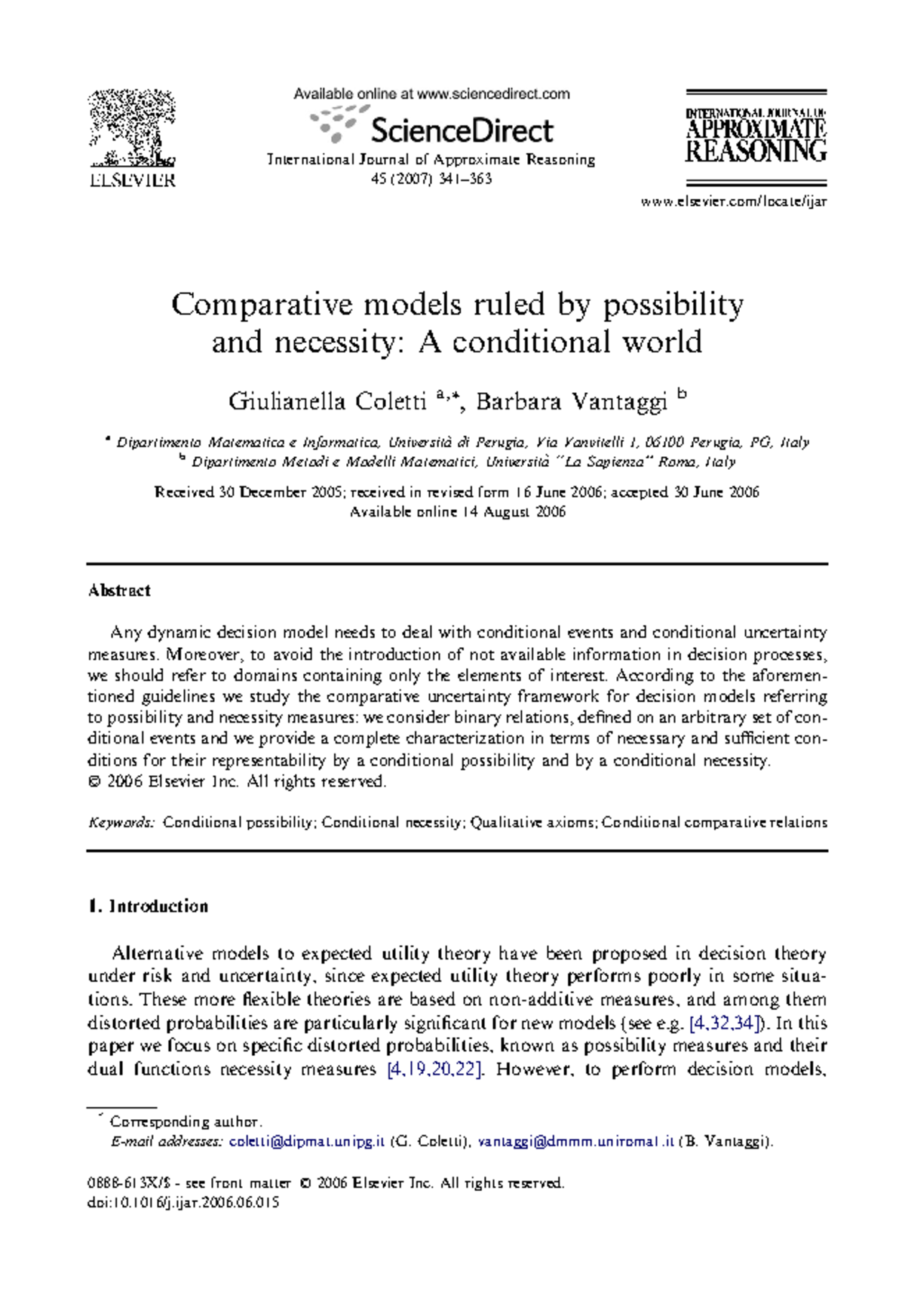 Comparative models ruled by possibility - Moreover, to avoid the ...