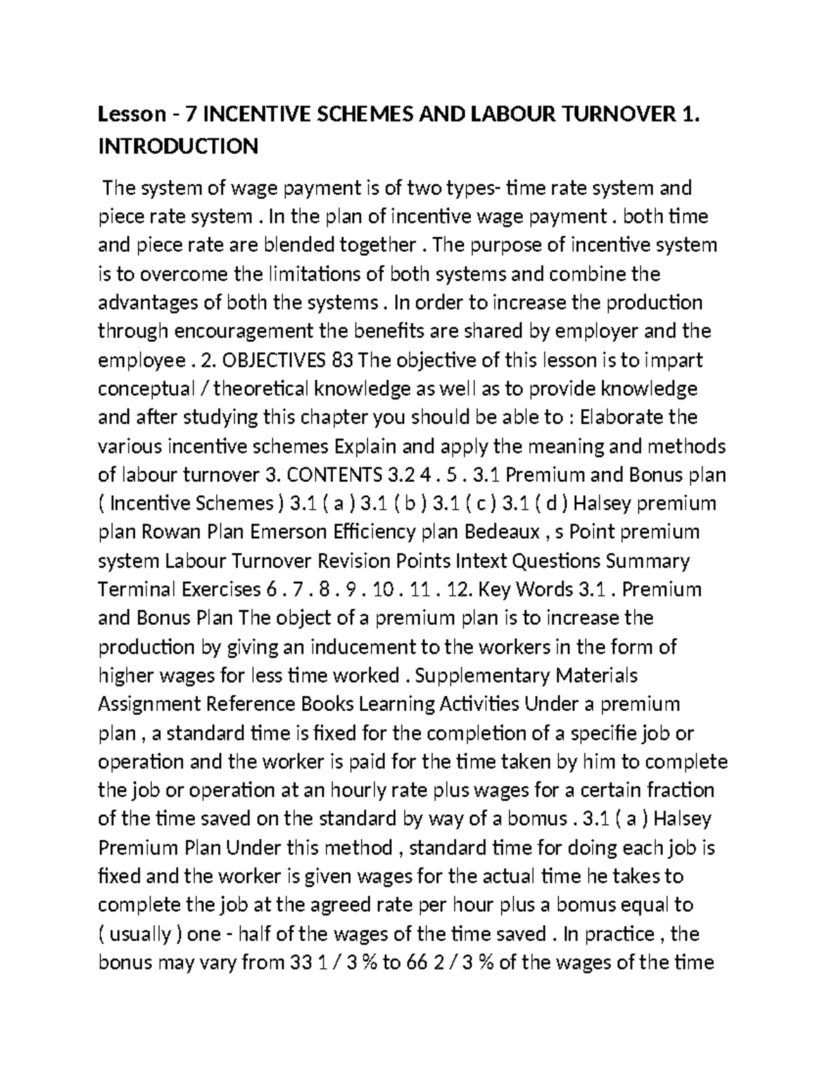 Incentive Schemes AND Labour Turnover.docx - Lesson - 7 INCENTIVE ...