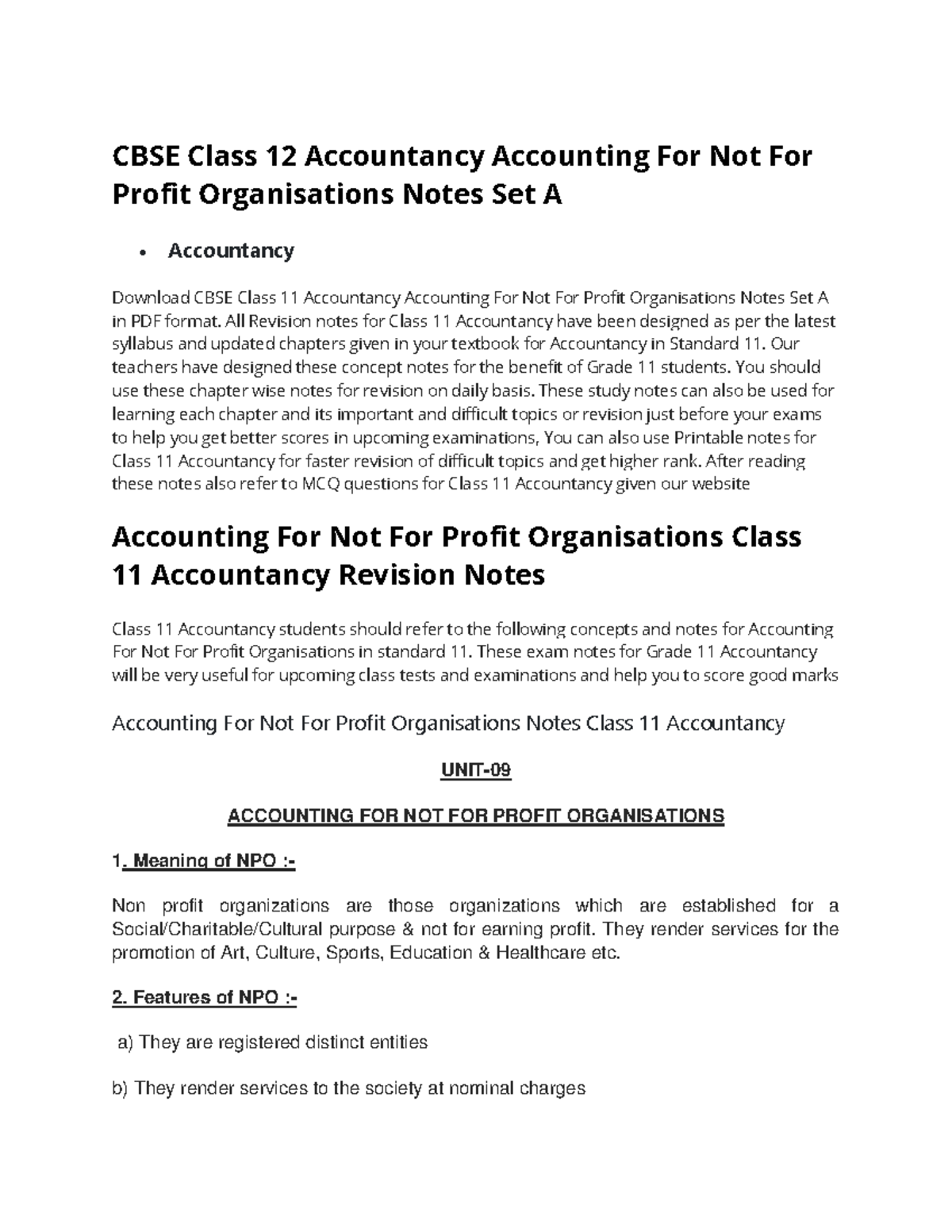 CBSE Class 12 Accountancy Accounting For Not For Profit Organisations ...