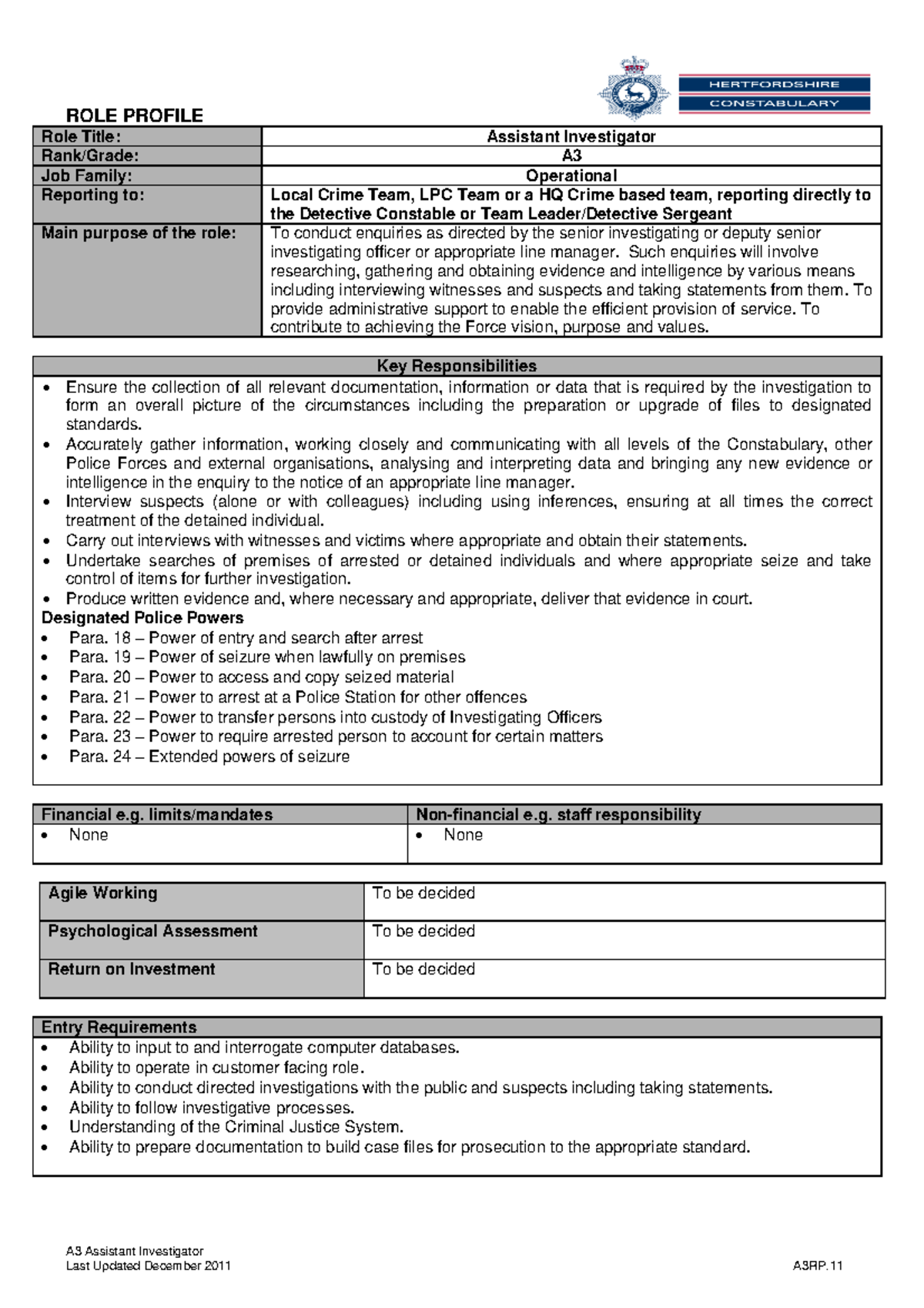A3 - Assistant Investigator - Non Supervisory - ROLE PROFILE A3 ...
