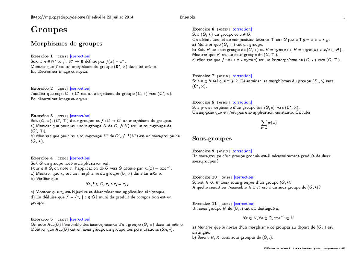 Groupes - [mp.cpgedupuydelome] édité le 23 juillet 2014 Enoncés 1 ...