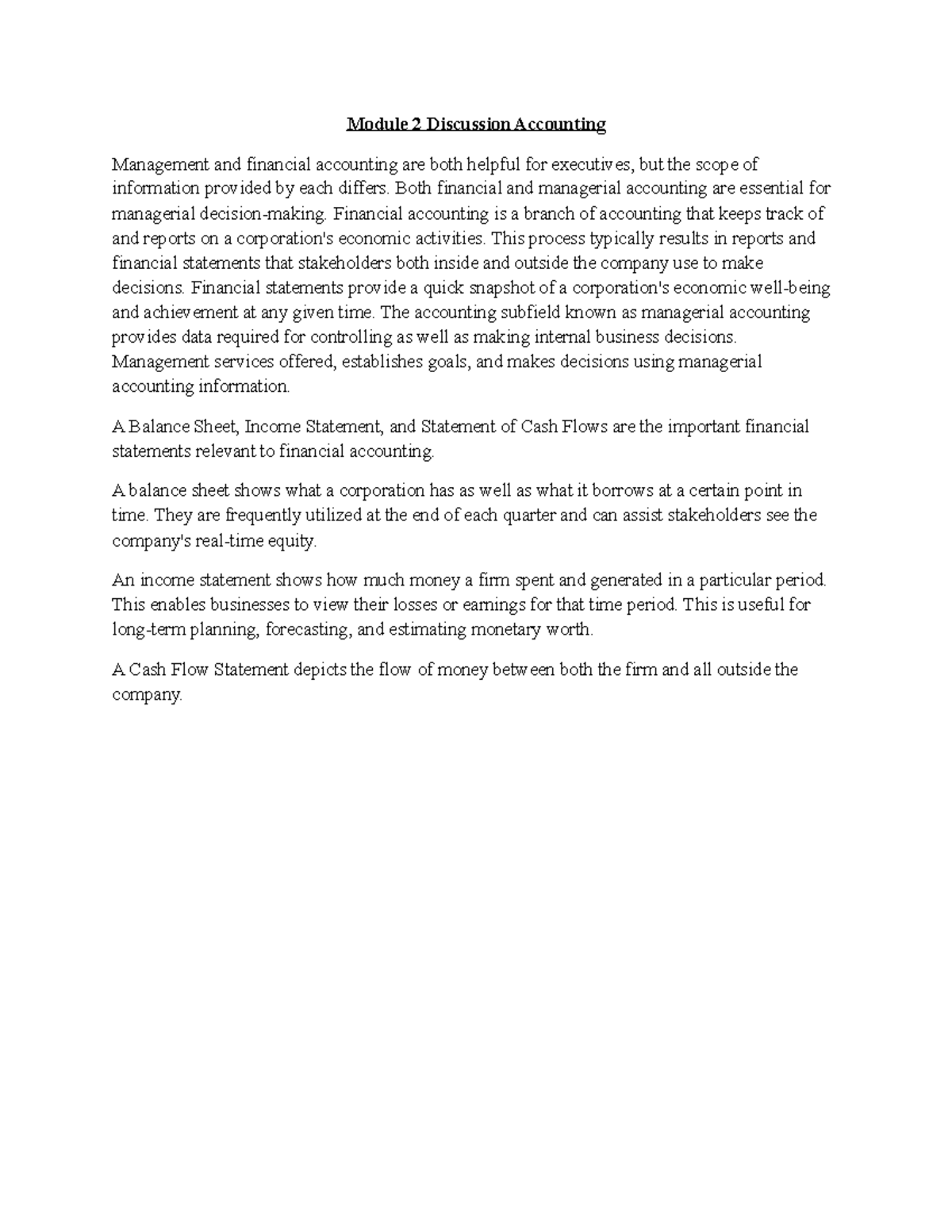 Module 2 Discussion Accounting - Module 2 Discussion Accounting ...