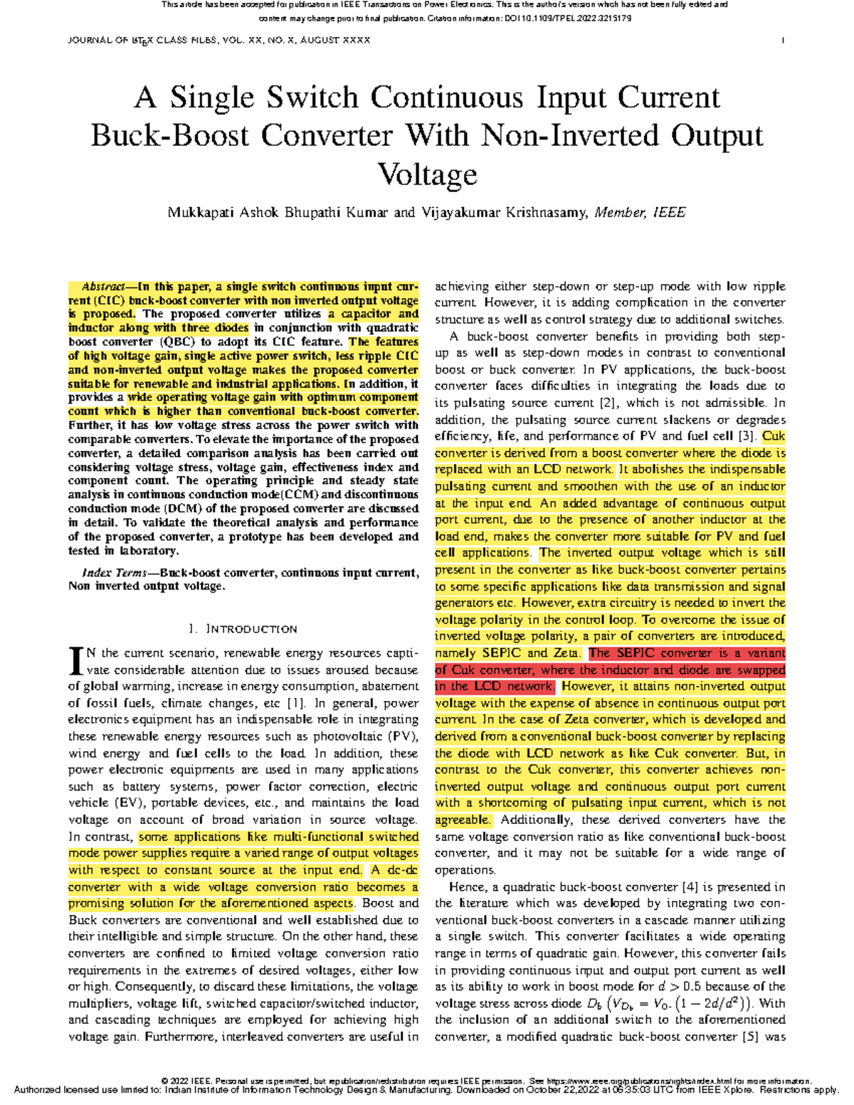A Single Switch Continuous Input Current Buck-Boost Converter With Non ...