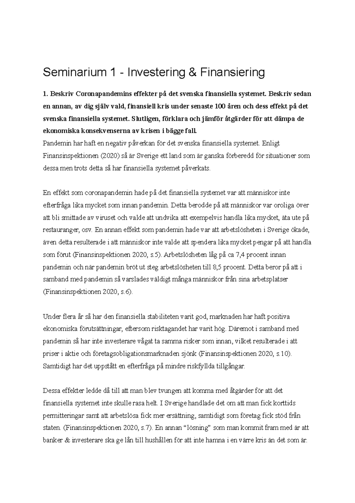 Sem 1 investering & finansiering - Seminarium 1 - Investering ...
