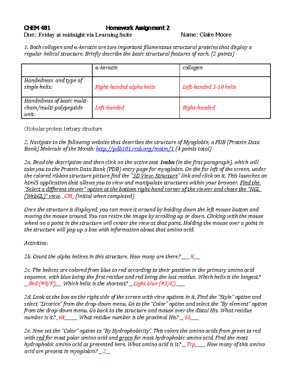 Homework 3 v4 - Weekly hw #3 - CHEM 481 Homework Assignment 2 Due ...