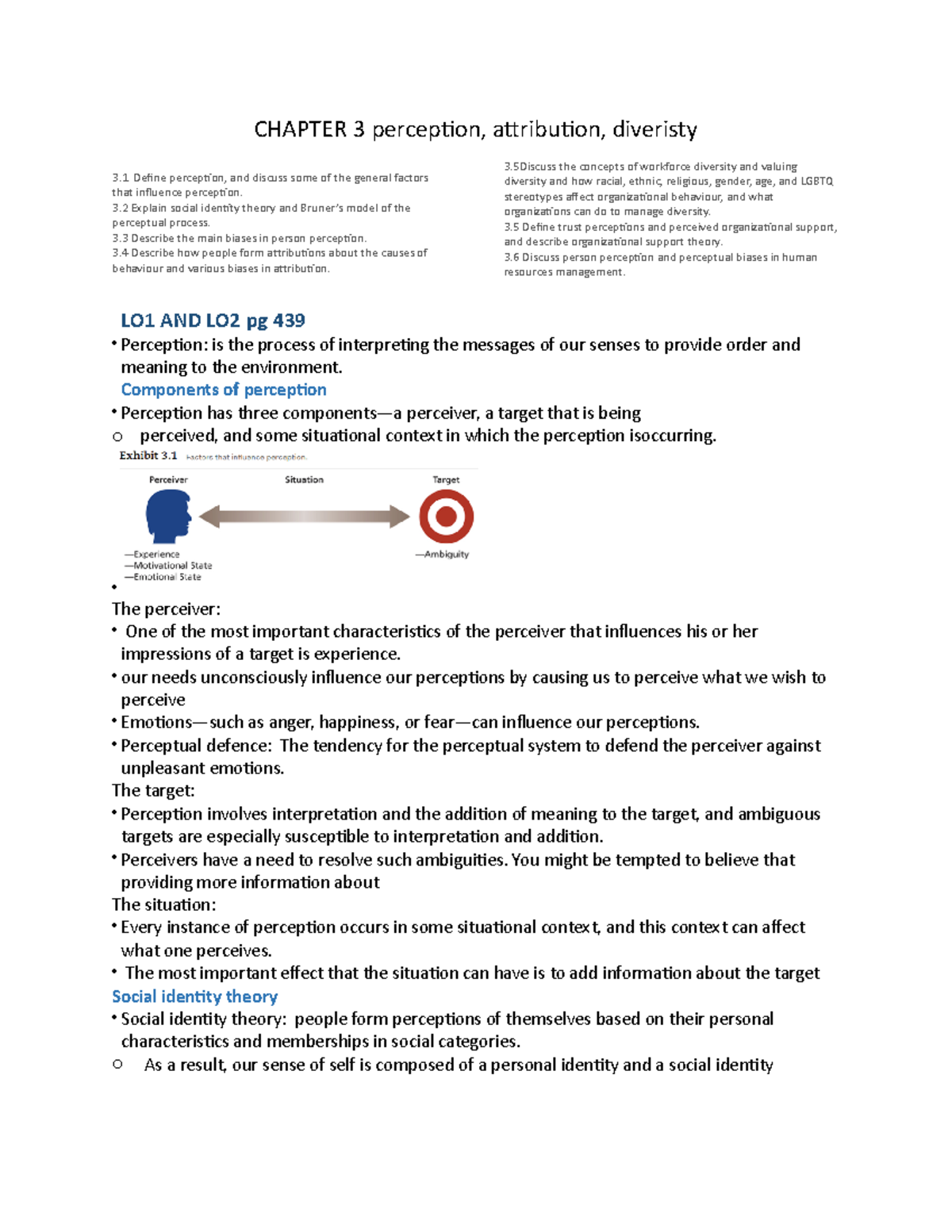 Chapter 3 perception - chp 3 notes - CHAPTER 3 perception, attribution ...