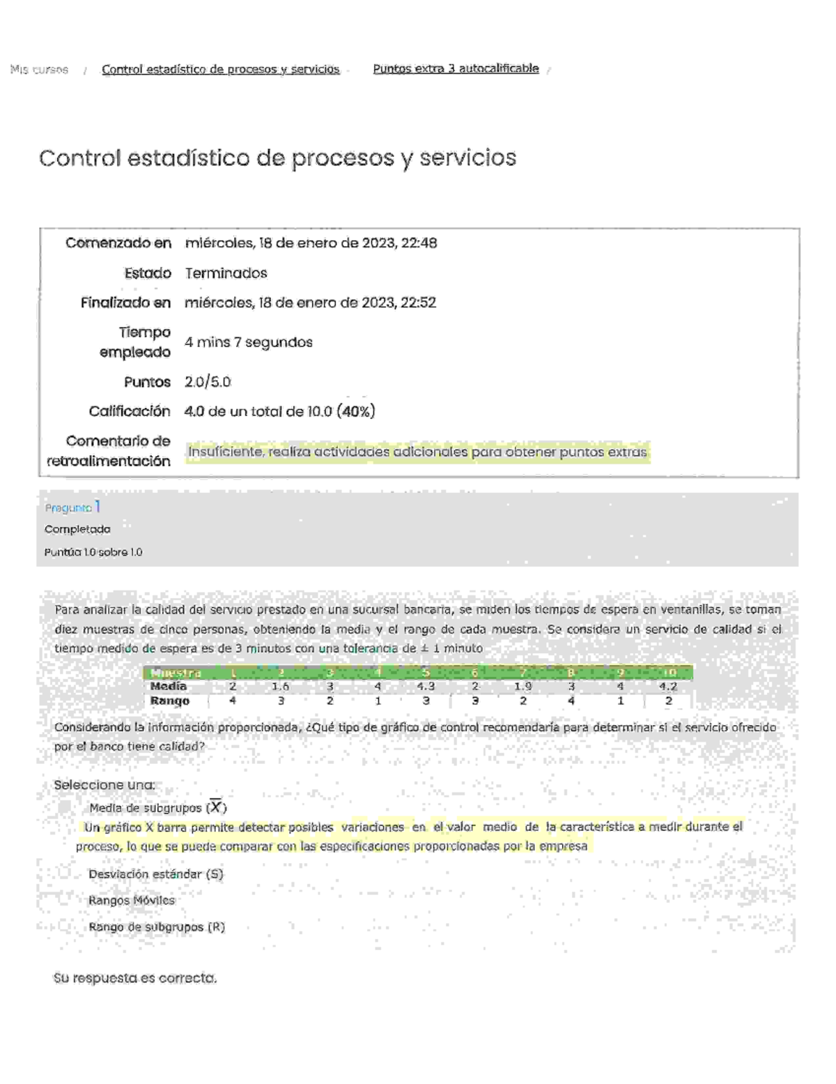 Puntos extra sem 3 - Control estadístico de procesos y servicios - Studocu