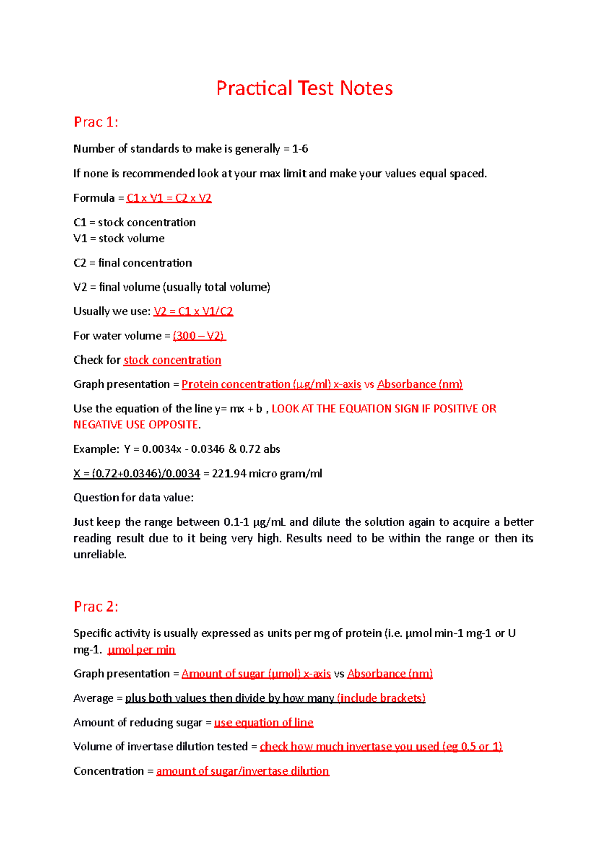 Practical Test Notes - Practical Test Notes Prac 1: Number of standards ...