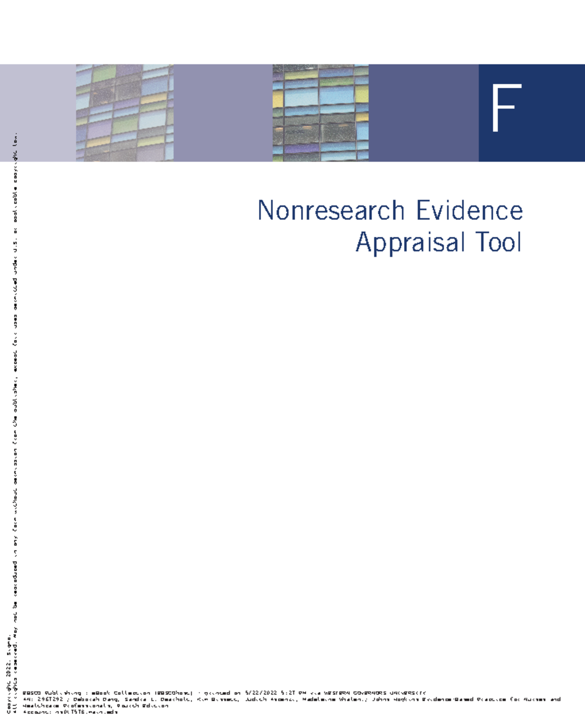 Non research evidence tool - F Nonresearch Evidence Appraisal Tool ...