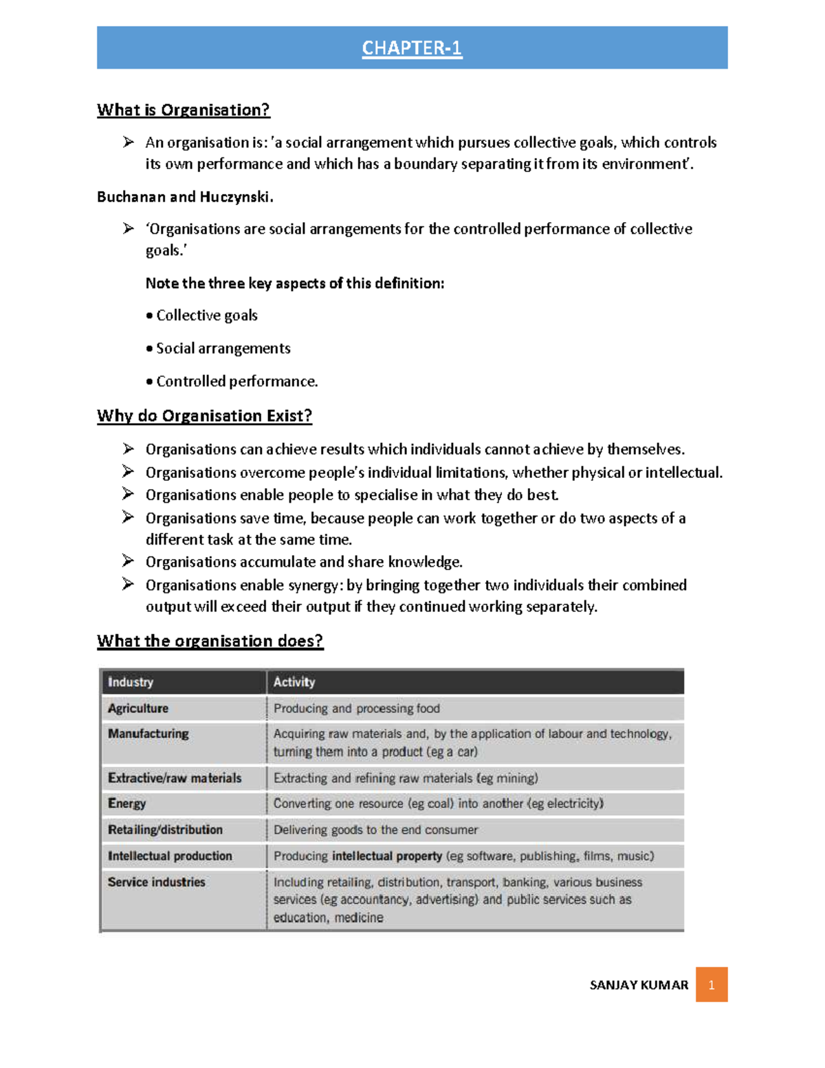 Section 1 - Notes for FBT - What is Organisation? An organisation is ...