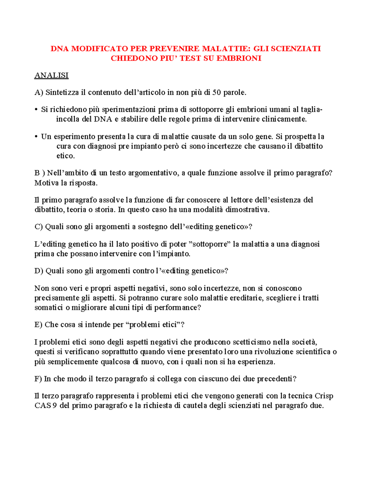 DNA modificato - DNA MODIFICATO PER PREVENIRE MALATTIE: GLI SCIENZIATI ...