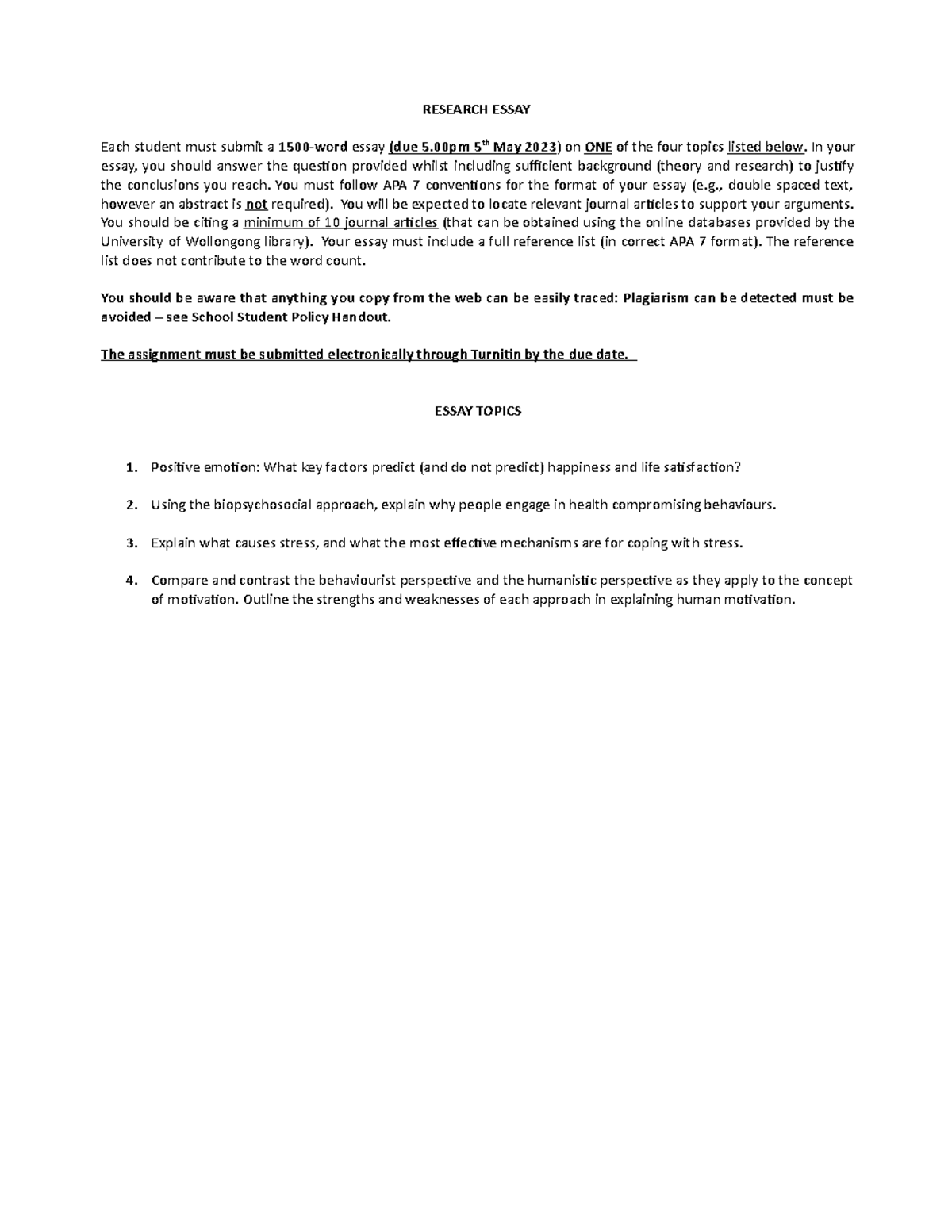 Assessment 2 - Research Essay - RESEARCH ESSAY Each student must submit ...