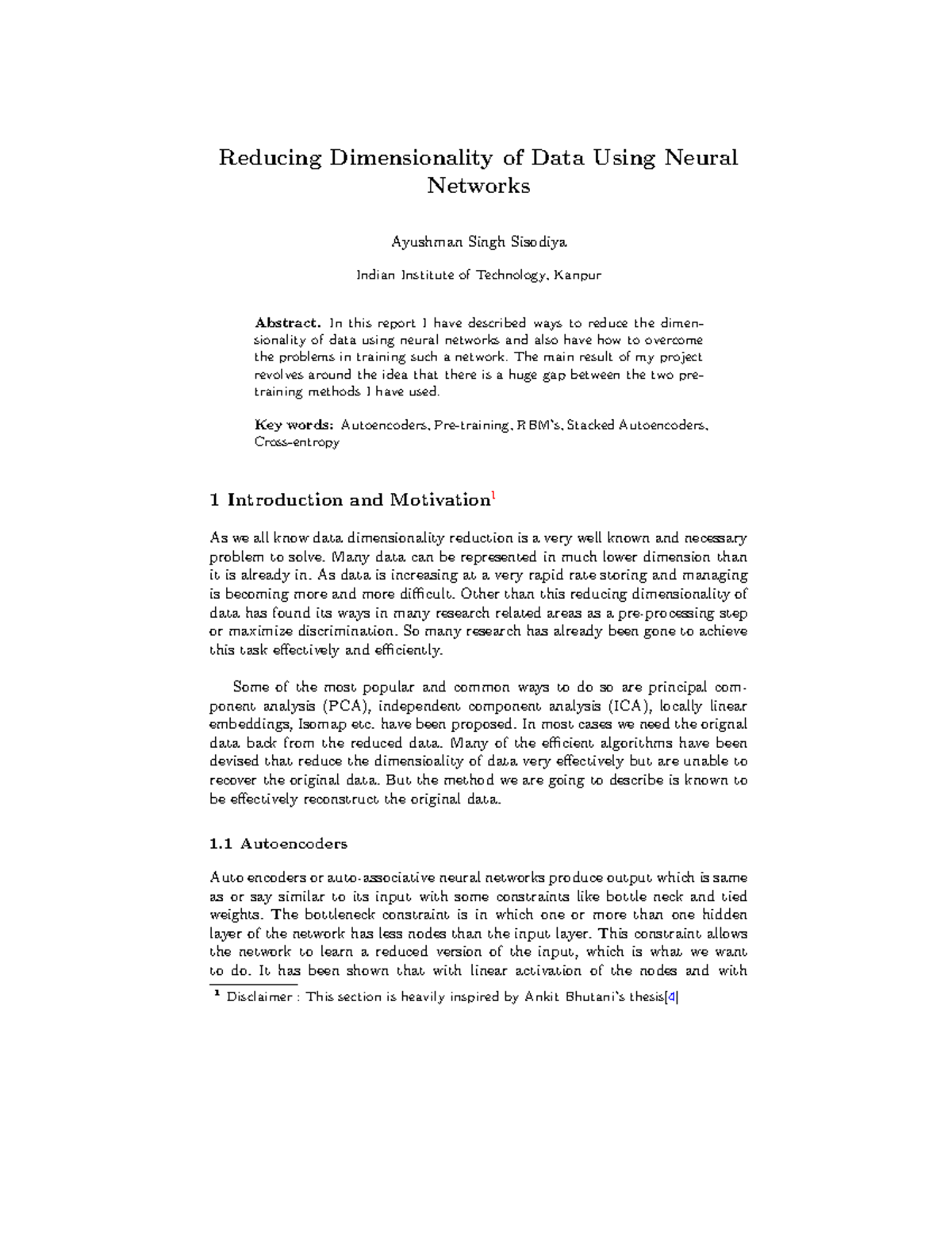 Reducing Dimensionality Of Data Using Neural Networks Reducing Dimensionality Of Data Using