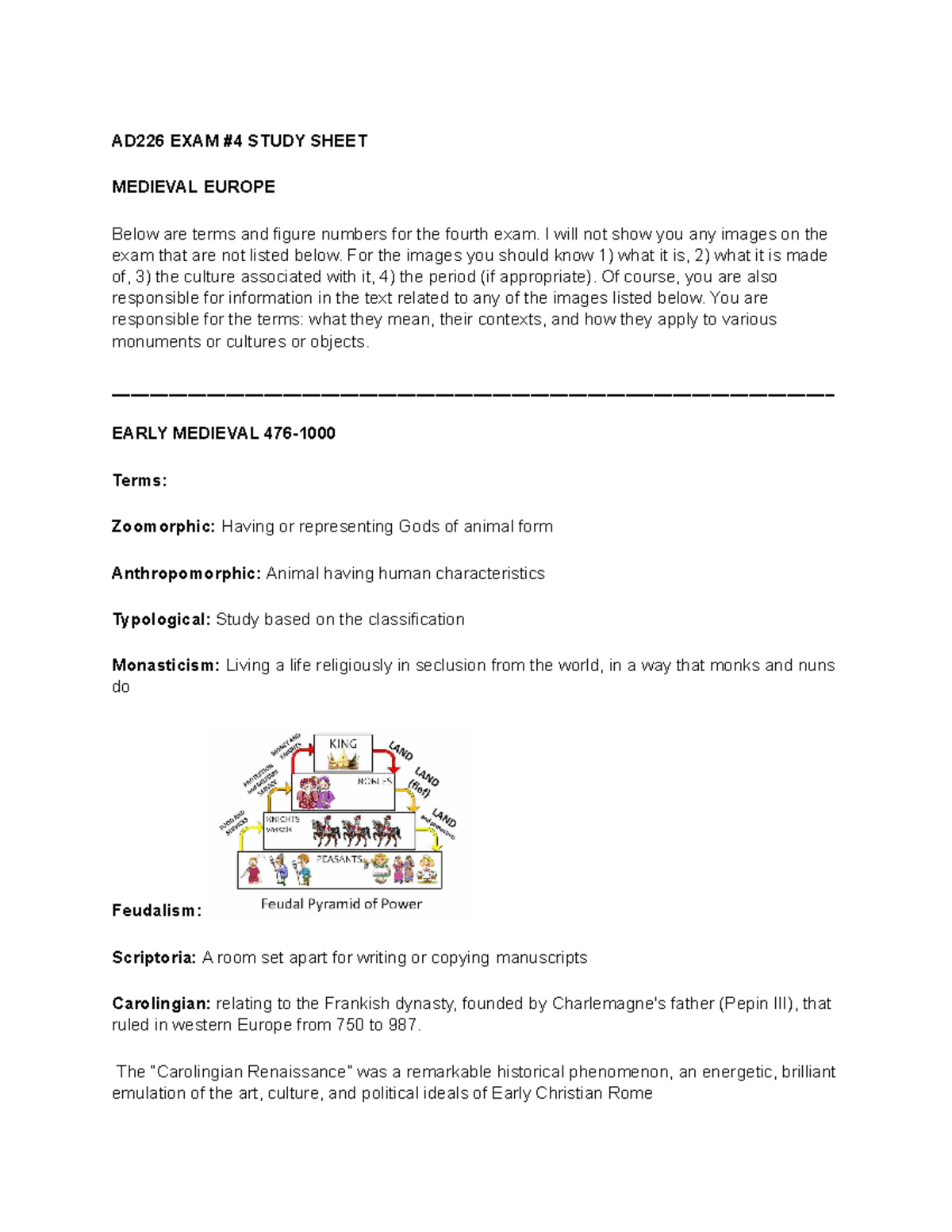 AD226 EXAM #4 Study Sheet - AD226 EXAM #4 STUDY SHEET MEDIEVAL EUROPE ...