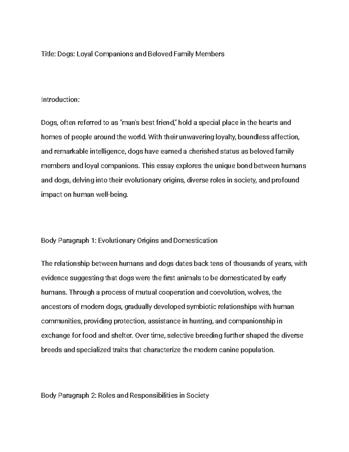 Dog essay - Title: Dogs: Loyal Companions and Beloved Family Members ...