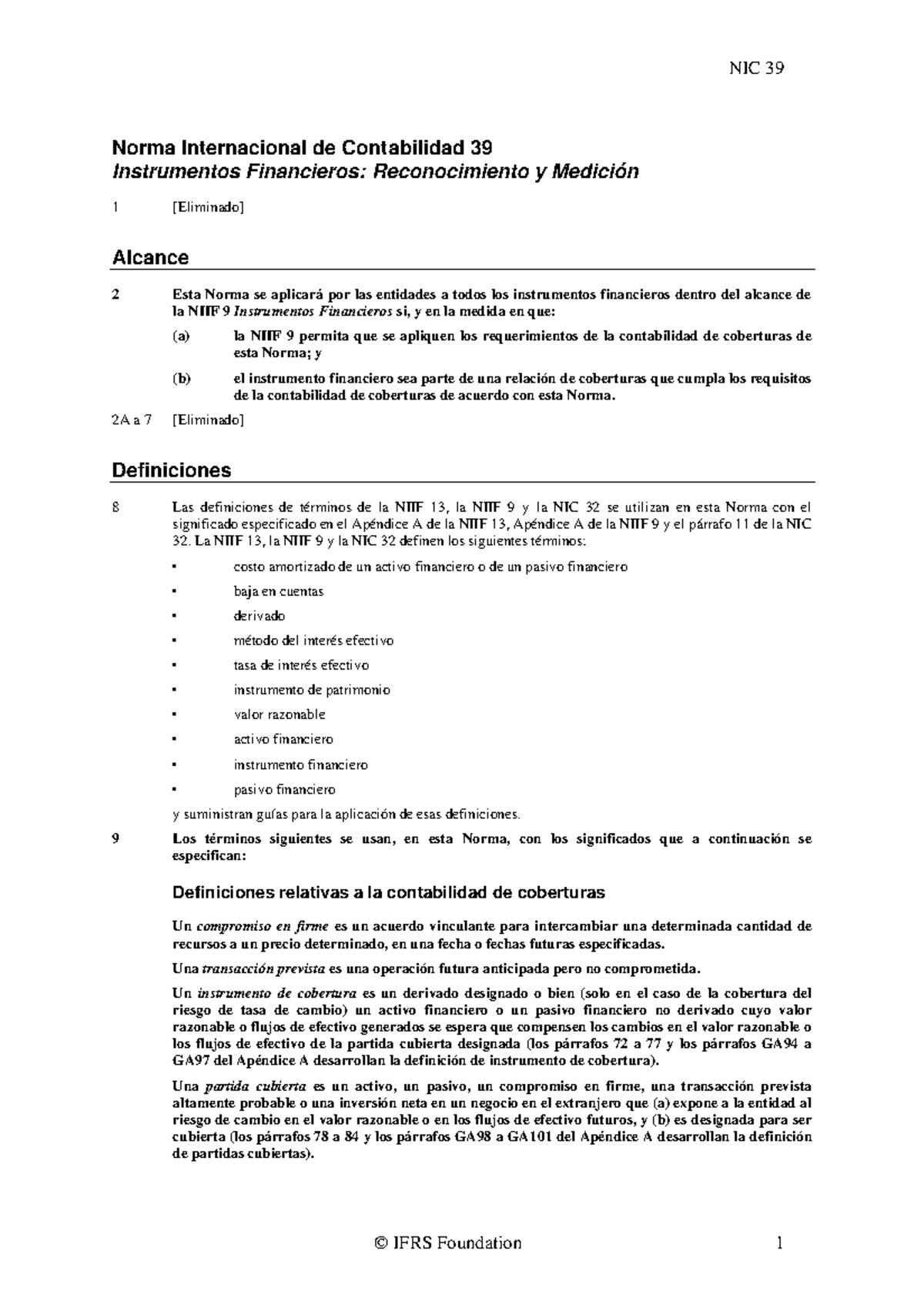 NIC 39 – Instrumentos Financieros - Reconocimiento y Medición - Norma ...