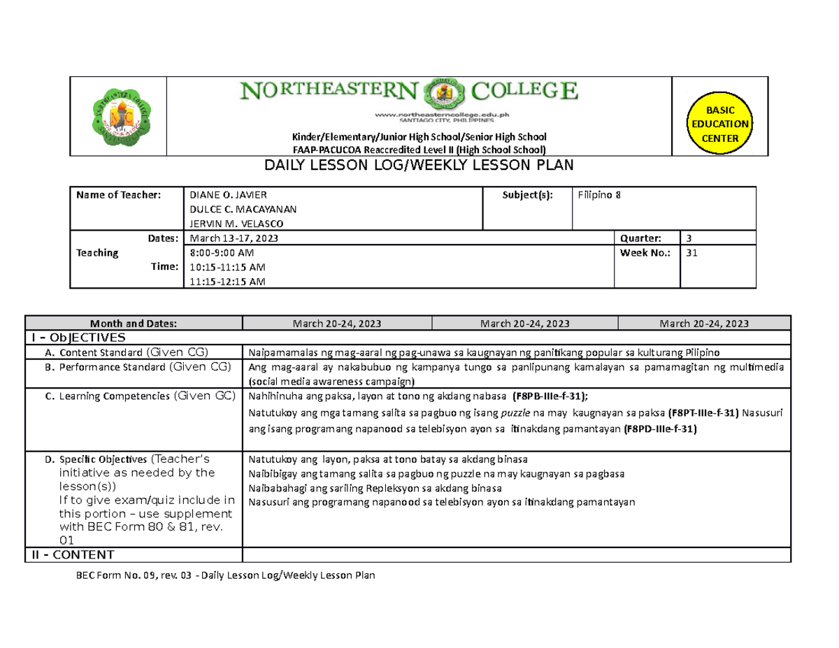 F8 WEEK 31 Rev3 - Palaging isapuso ang ginagawa. - Kinder/Elementary ...