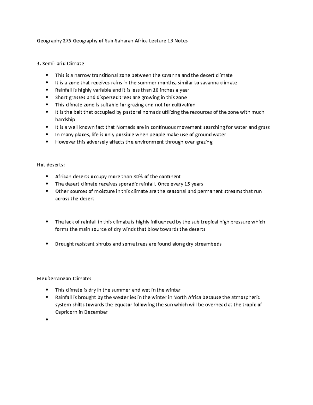 Geography 275 Lecture 13 Notes - Geography 275 Geography of Sub-Saharan ...