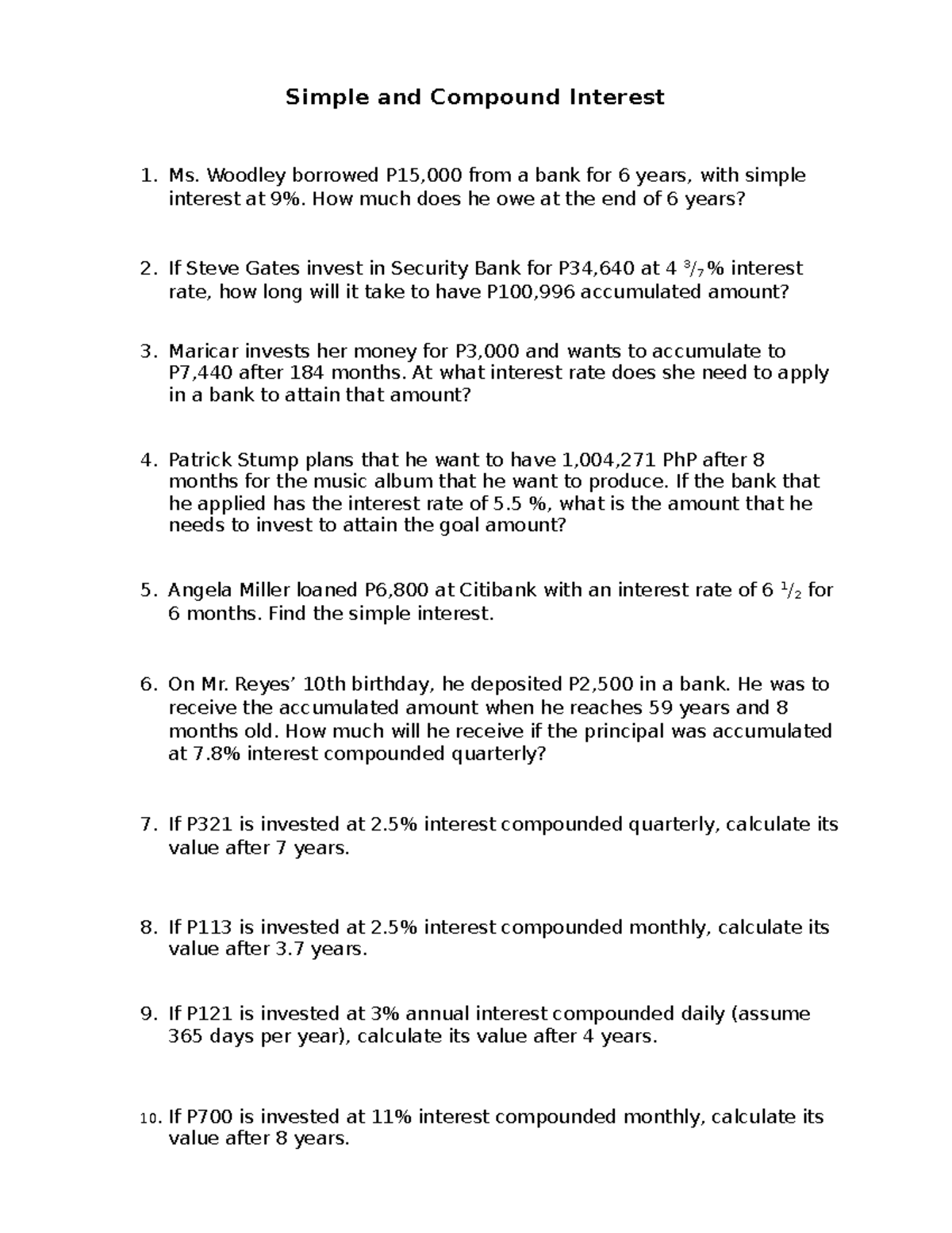 Simple compound interest - Simple and Compound Interest 1. Ms. Woodley ...