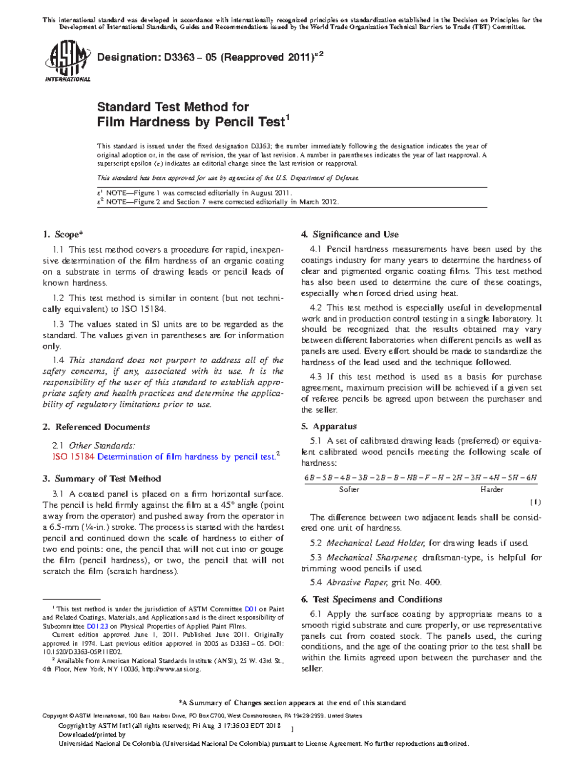 428604353-Astm-d3363 - Designation: D3363 − 05 (Reapproved 2011) ́ 2 ...