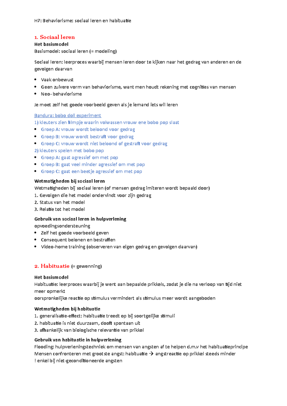 H7 Behaviorisme sociaal leren en habituatie - Sociaal leren Het ...