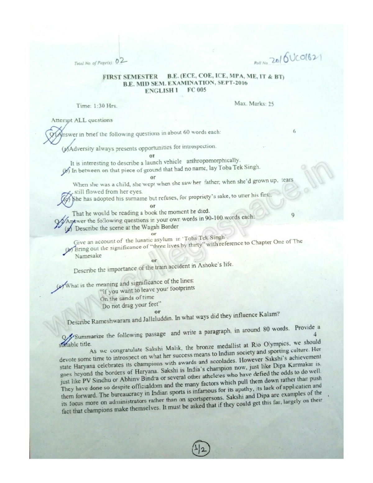 English PYQs - ENG PYQS - Scanned by CamScanner collegespace Total No ...