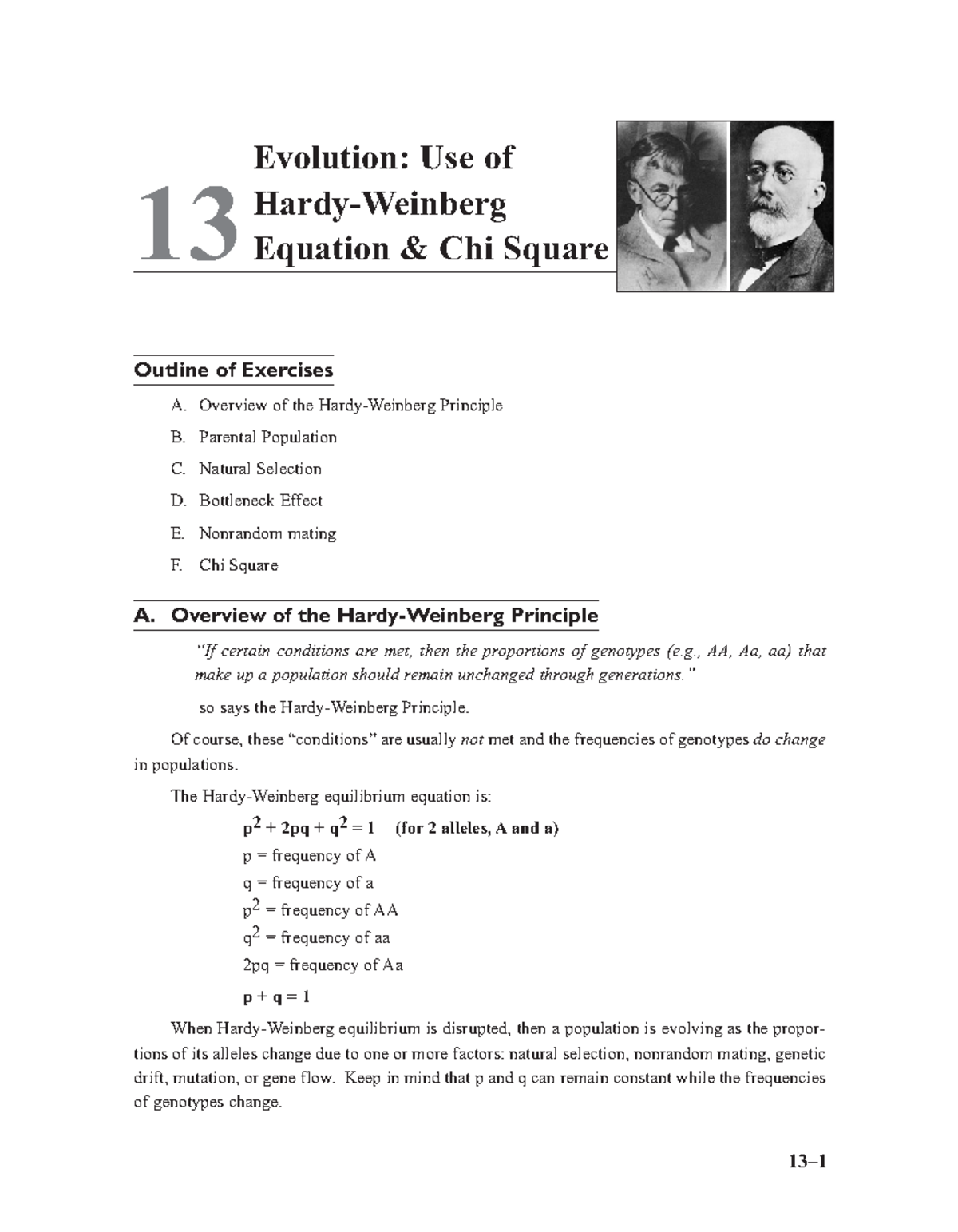 1021-13 - Lab 13 packet - Evolution: Use of Hardy-Weinberg 13 Equation ...