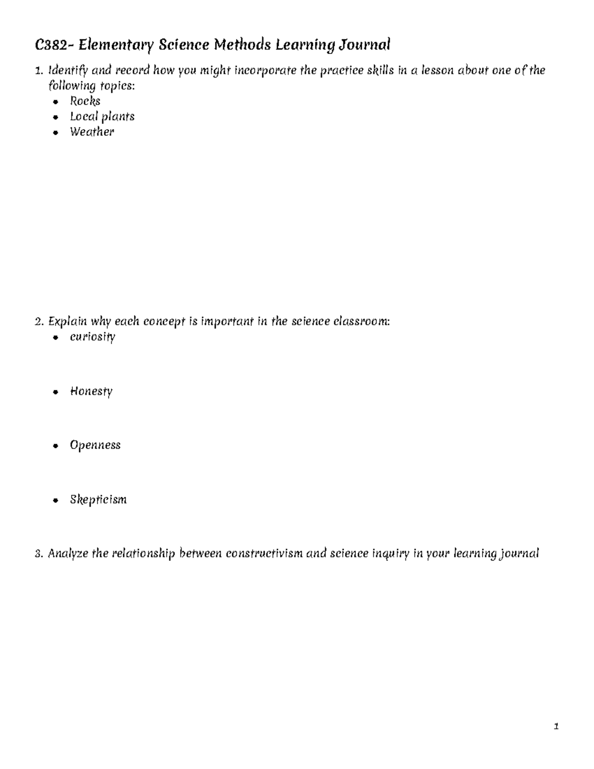 C382- Elementary Science Methods Learning Journal - C382- Elementary ...