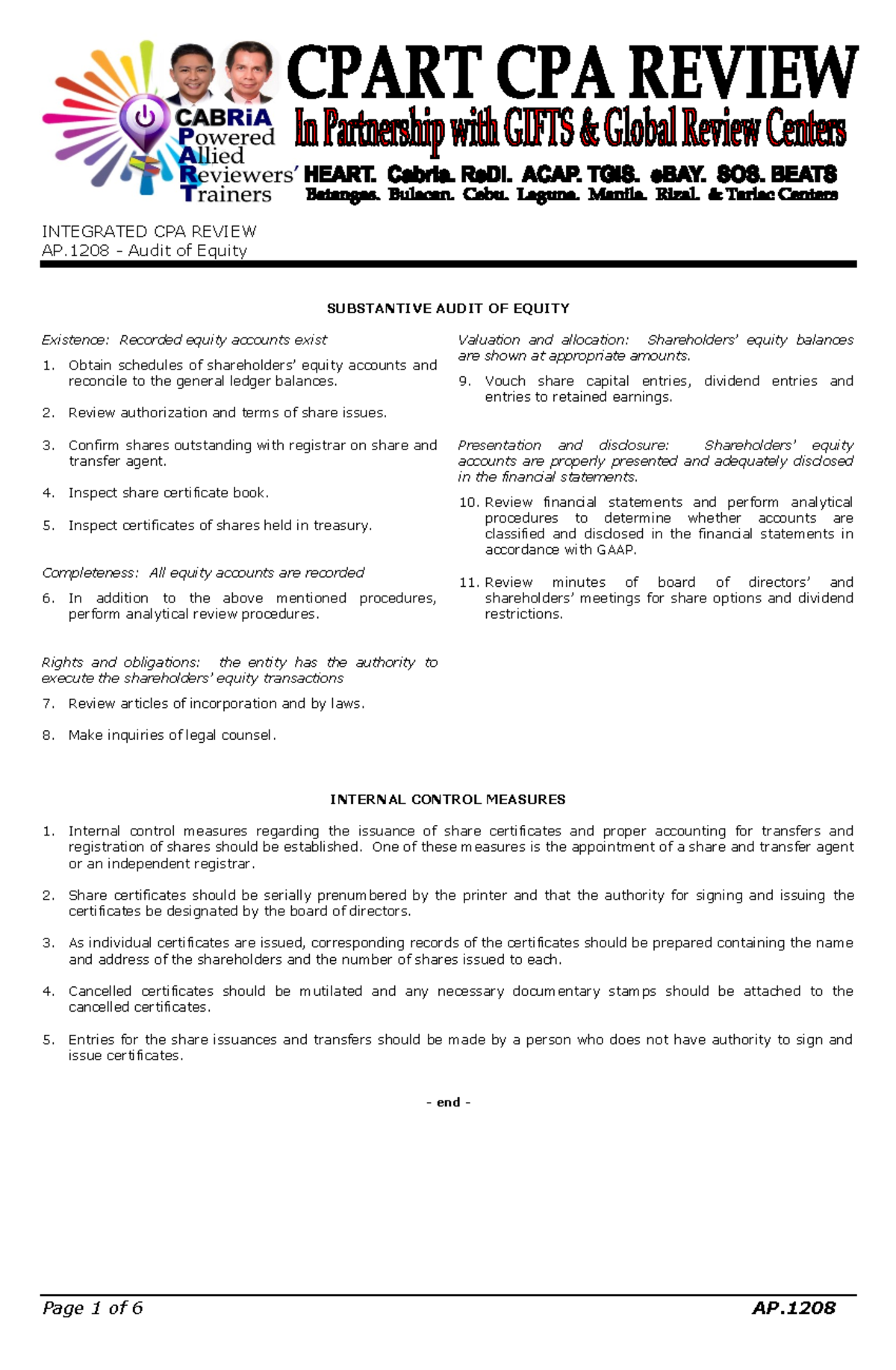 Ap1208-audit-of-equity-3 compress - INTEGRATED CPA REVIEW AP. 1208 ...