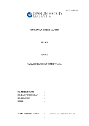 MPU 3122 Muhammad Hafizuddin TANI - BACHELOR OF MANAGEMENT WITH HONOURS JANUARI / 2022 MPU ...