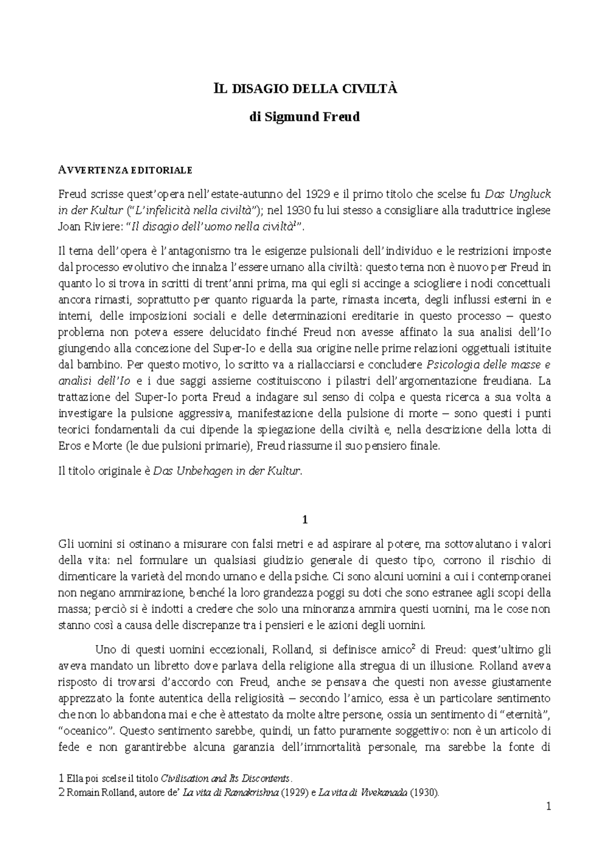 Il disagio della civiltà - Sigmund Freud - IL DISAGIO DELLA CIVILTÀ di ...