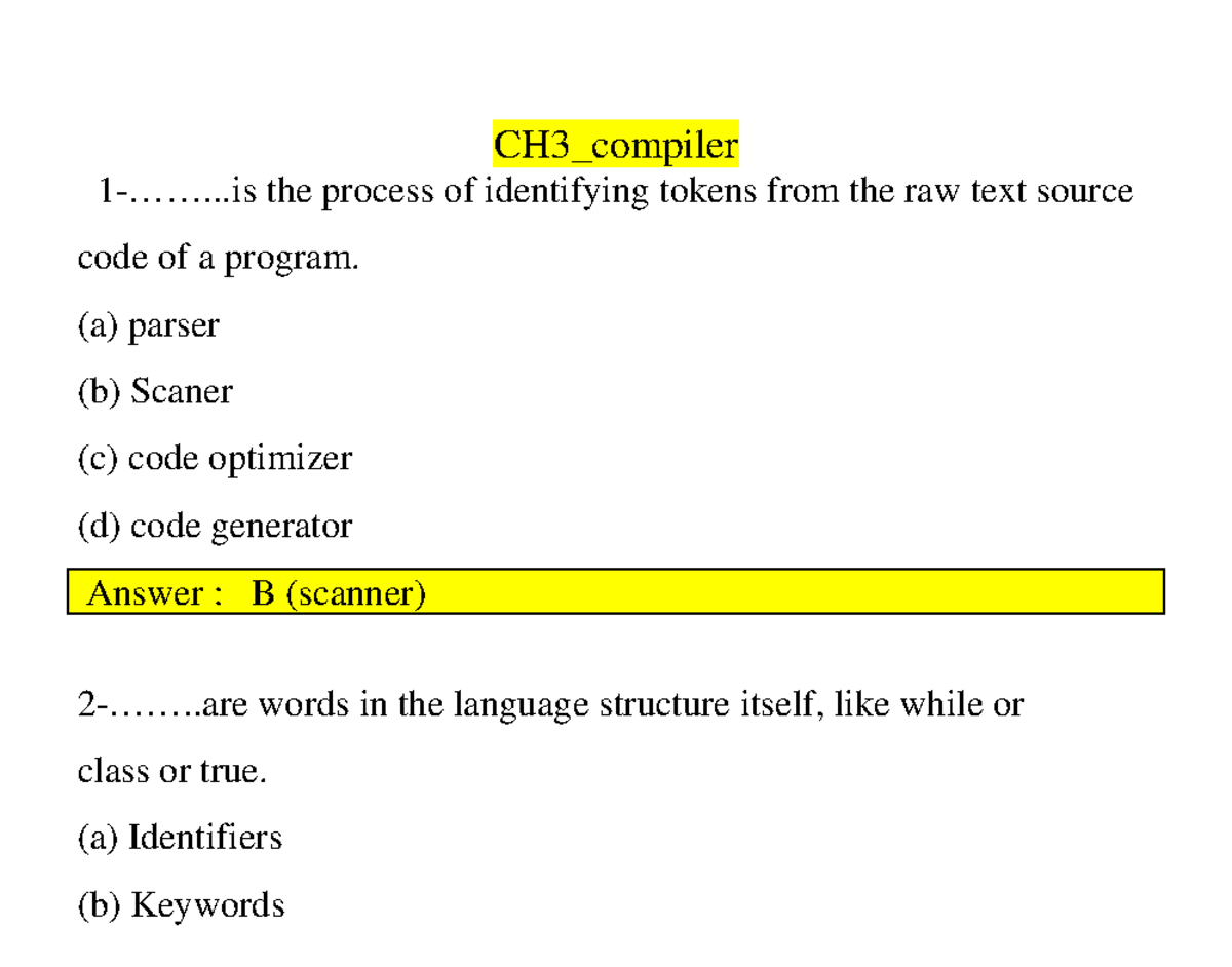 Ch3 compiler - practice - CH3_compiler 1-........ the process of ...