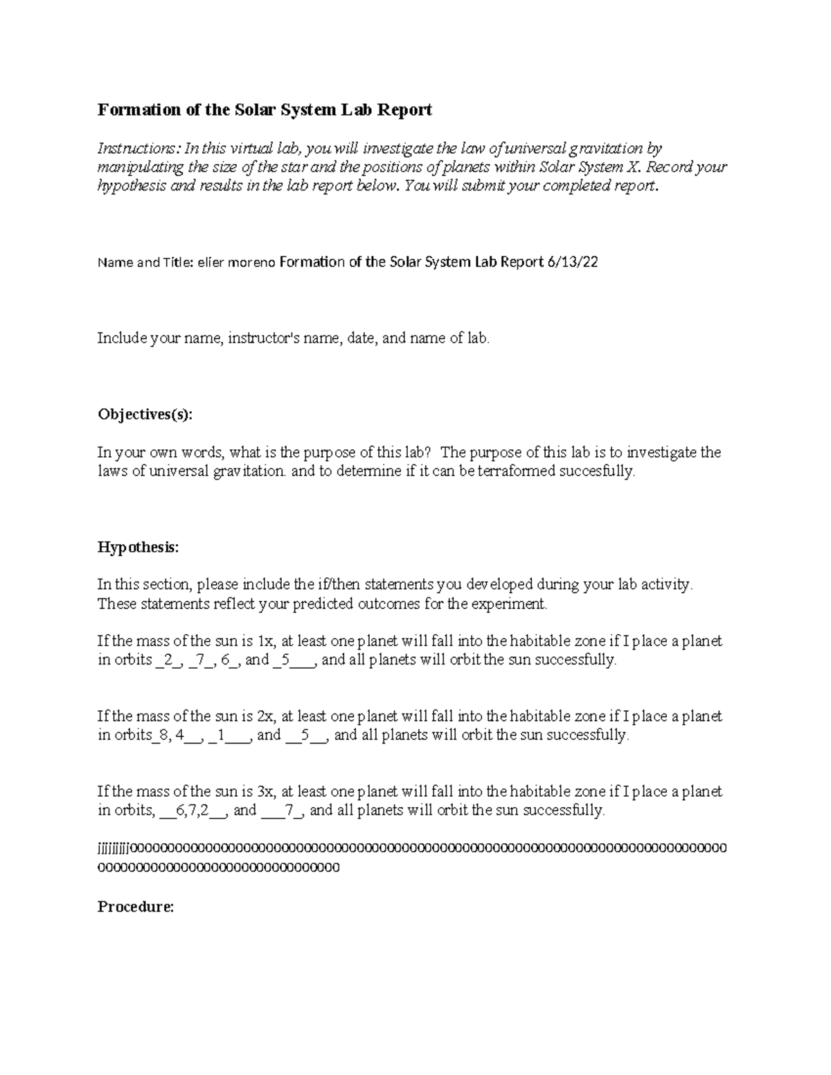Lab report 1 - tyhvyjrtjyu - Formation of the Solar System Lab Report ...
