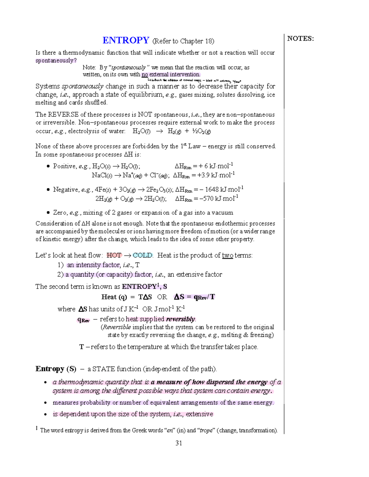 Thermodynamics W23 - ENTROPY (Refer to Chapter 18) Is there a ...