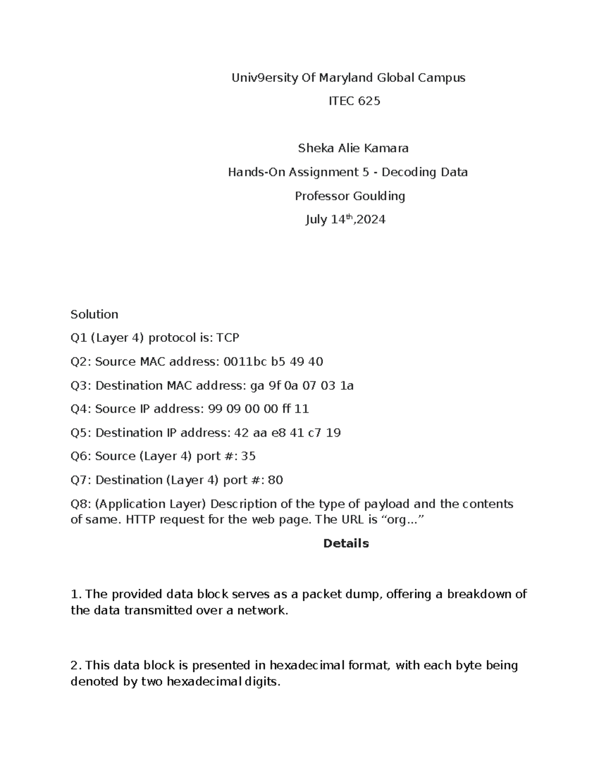 HOA 5 solution - Hands-on assignments - Univ9ersity Of Maryland Global ...