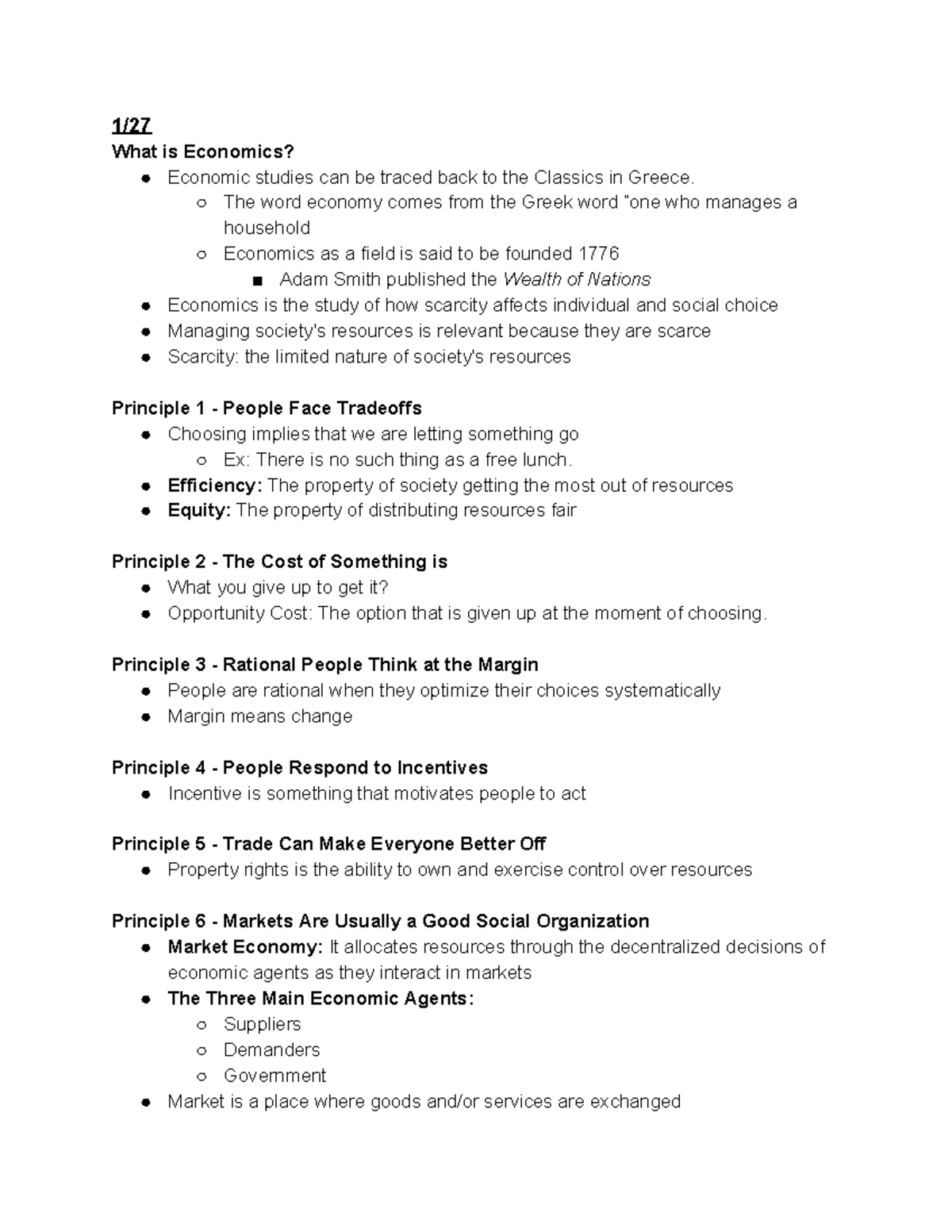 ECON 103 Lecture Notes - 1/ What is Economics? Economic studies can be ...