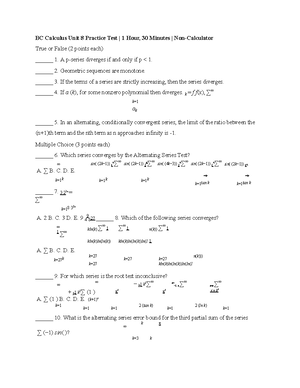 BC Calc Unit 1 Practice - BC Calculus Unit 1 Practice Test - Non ...