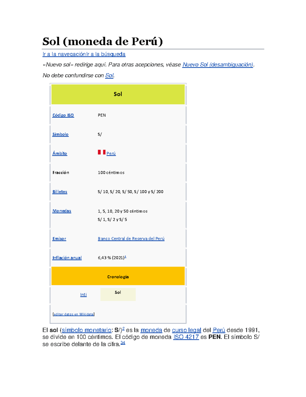 Sol - El sol (símbolo monetario: S/)2 es la moneda de curso legal del ...