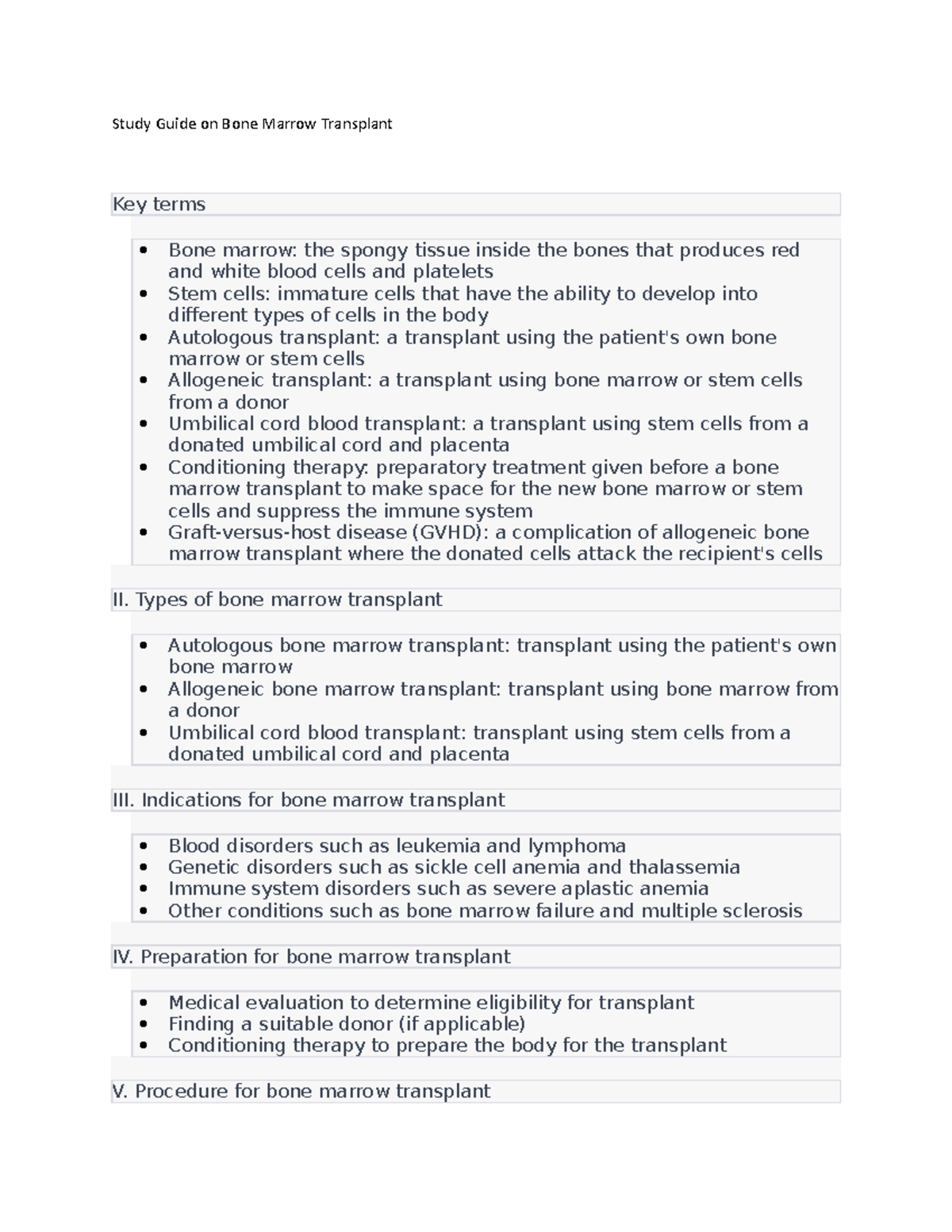 Bone2 - notes - Study Guide on Bone Marrow Transplant Key terms Bone ...
