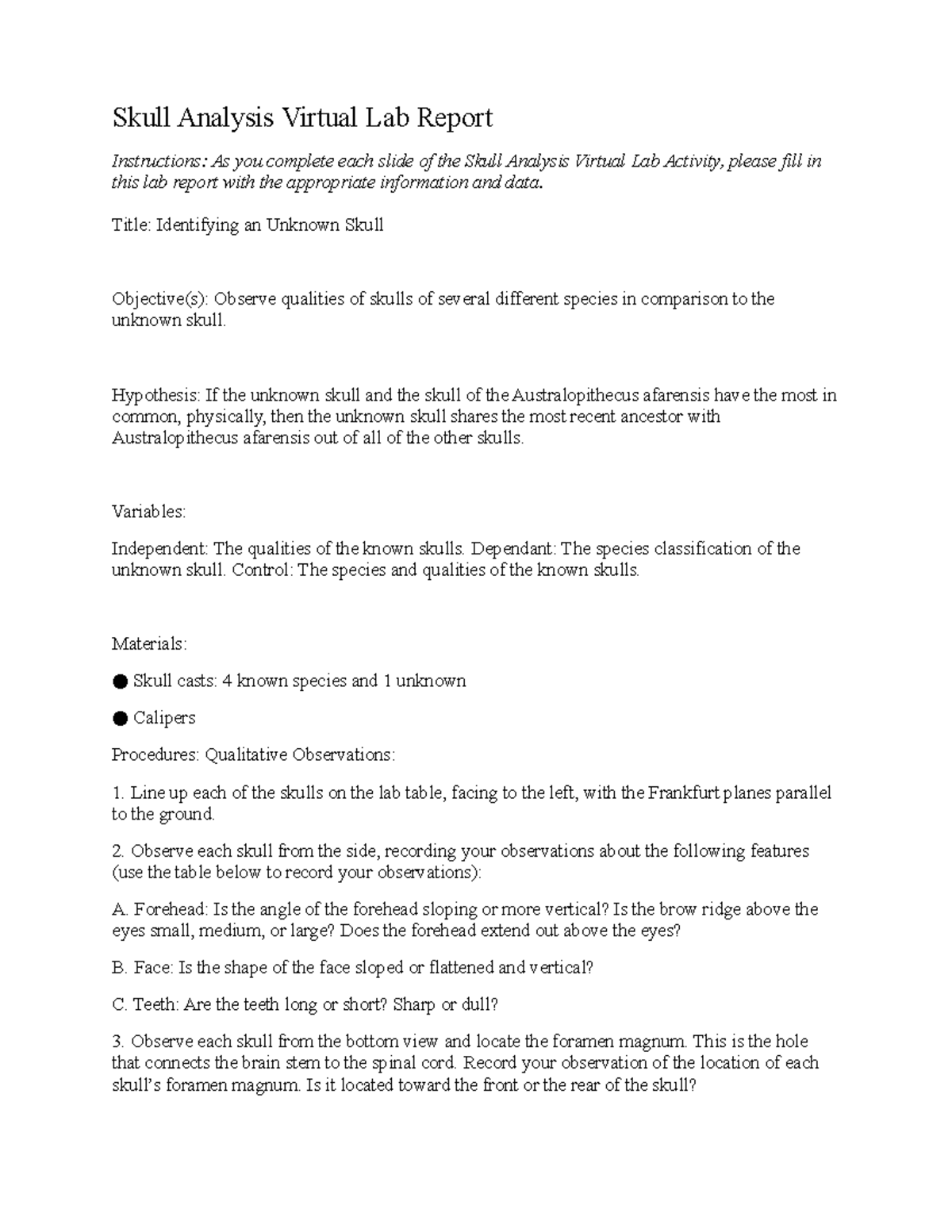 05 03 skull analysis virtual lab report template - Skull Analysis ...
