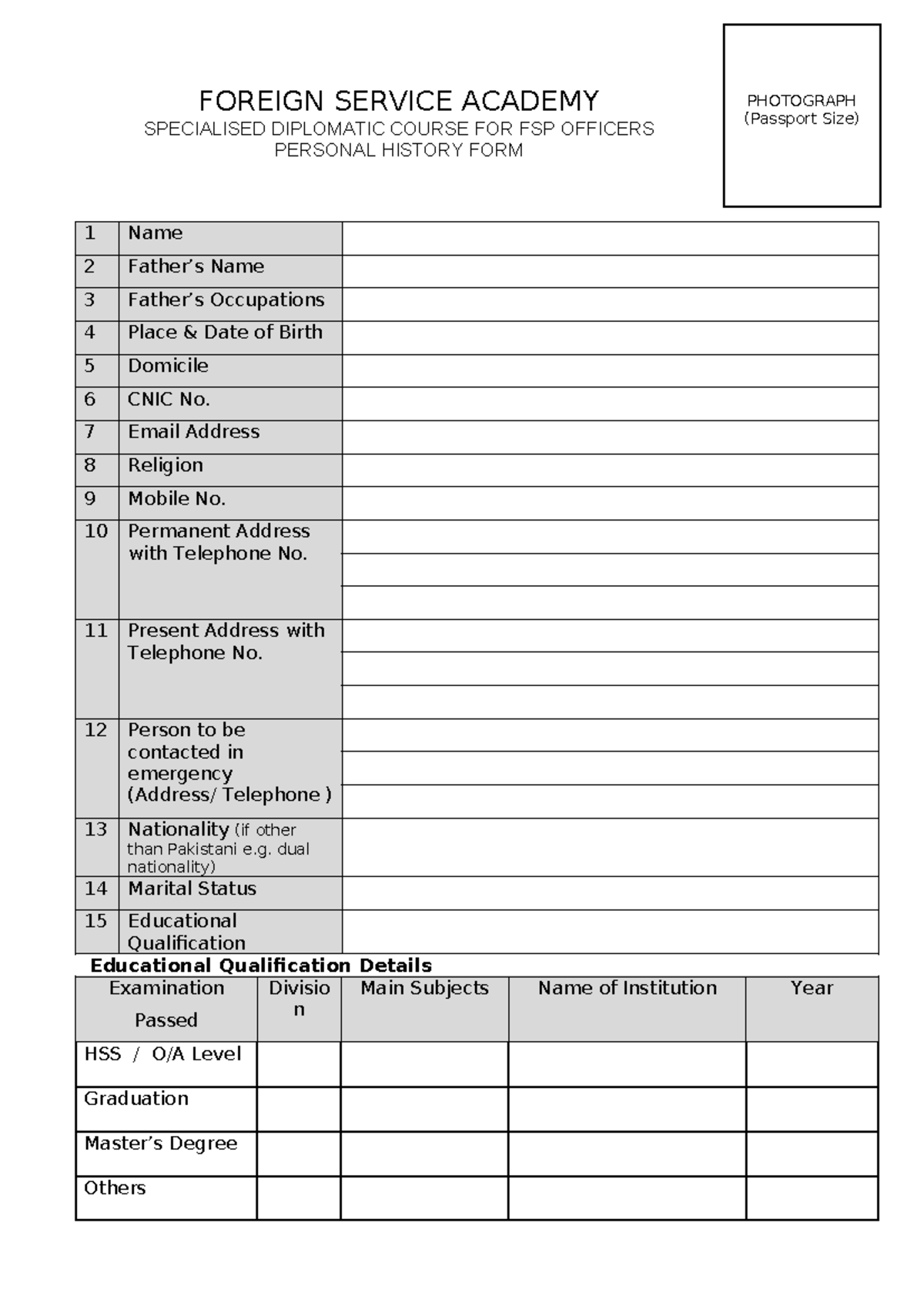 FSP-Registration-Form - PHOTOGRAPH (Passport Size) FOREIGN SERVICE ...