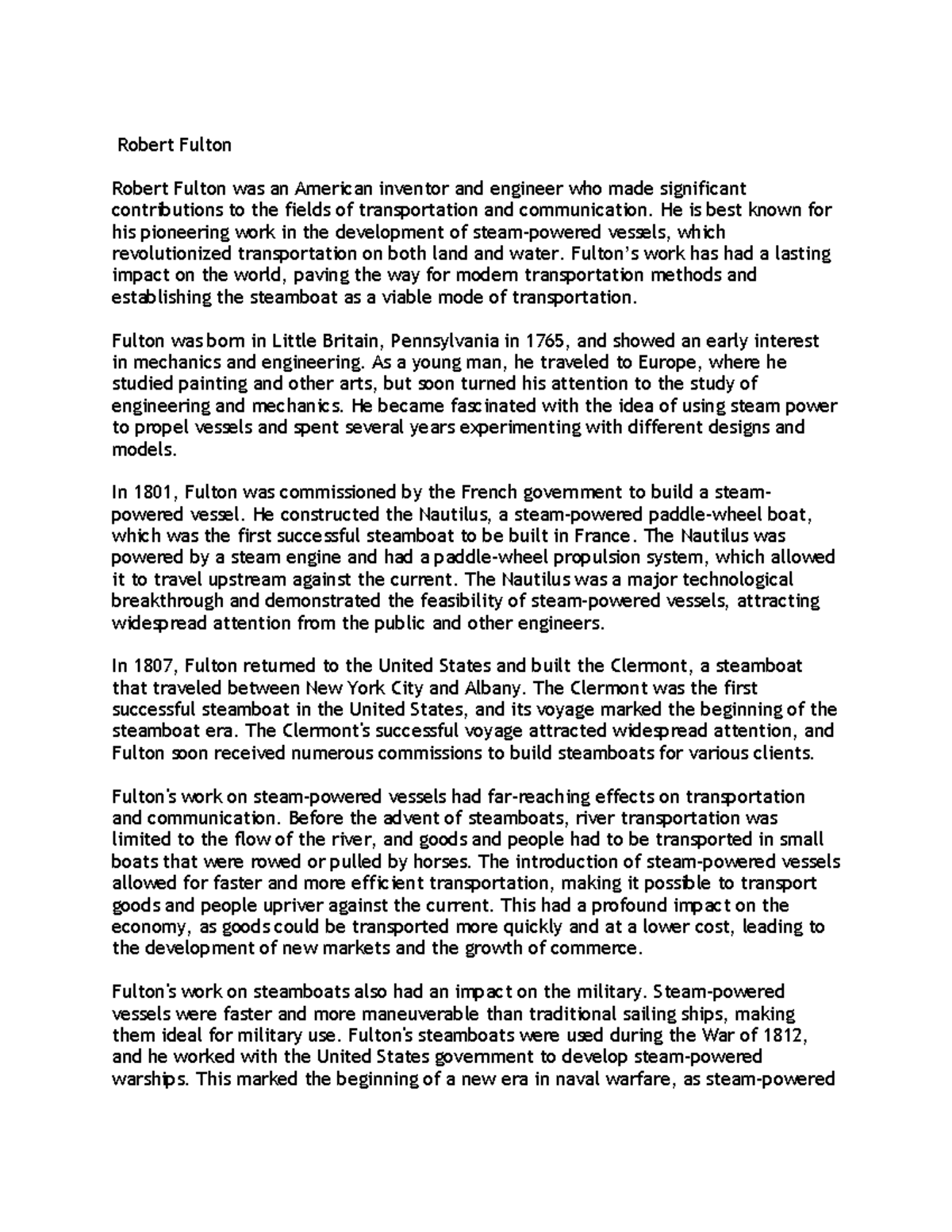 Robert Fulton - Robert Fulton Robert Fulton was an American inventor ...