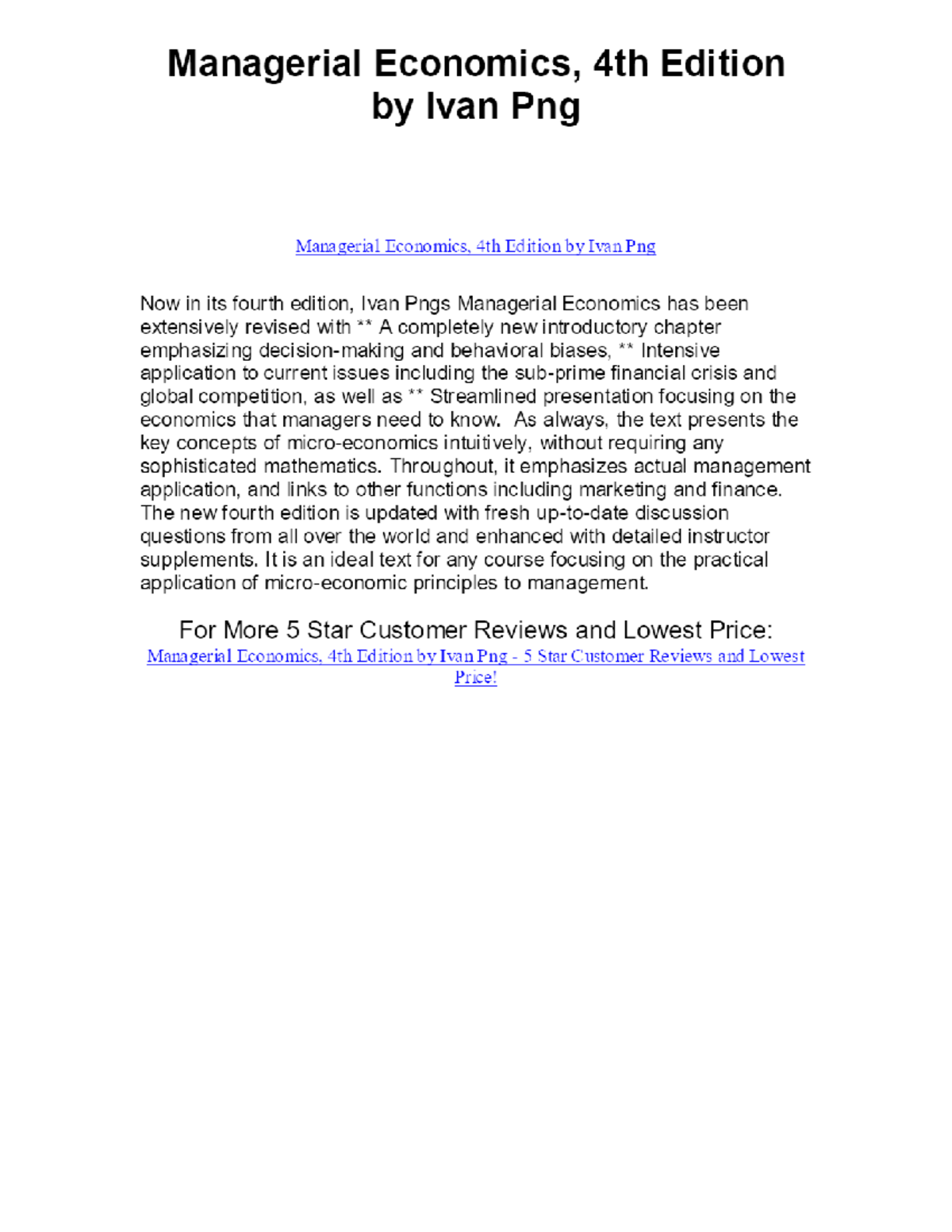 Managerial Economics 4th Edition by Ivan Png - ECON 705 - Studocu