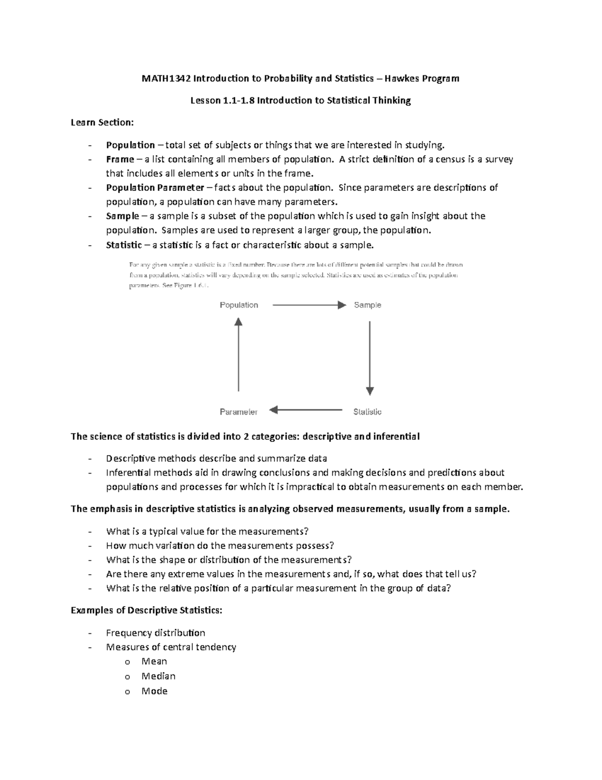 MATH1342 Hawkes 1.1-1.8 Introduction to Statistical Thinking - MATH1342 Introduction to ...