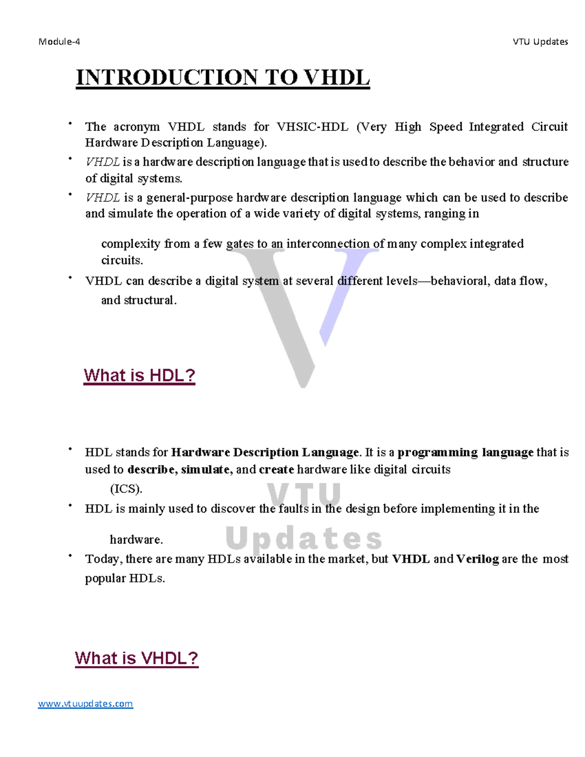 Vtuupdates ADE M4 - MODULE 4 - INTRODUCTION TO VHDL • The acronym VHDL ...