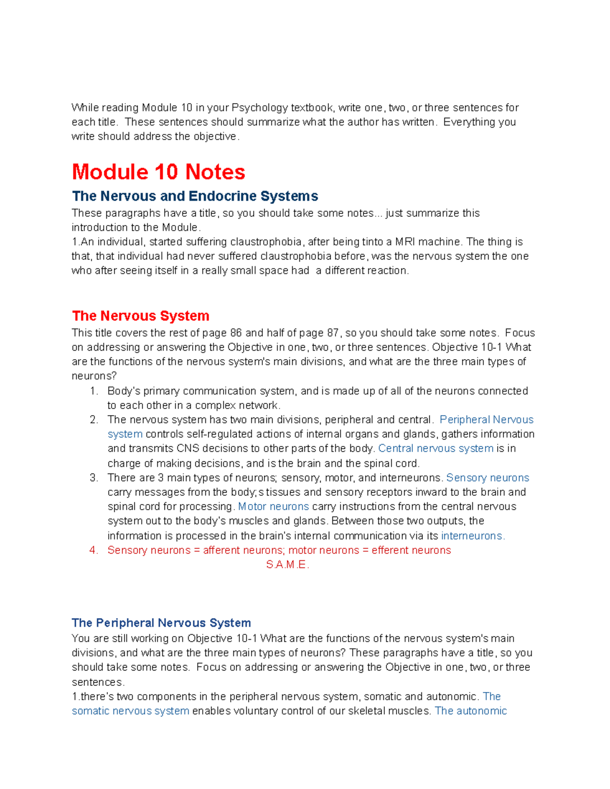 Module 10 Notes - While reading Module 10 in your Psychology textbook ...